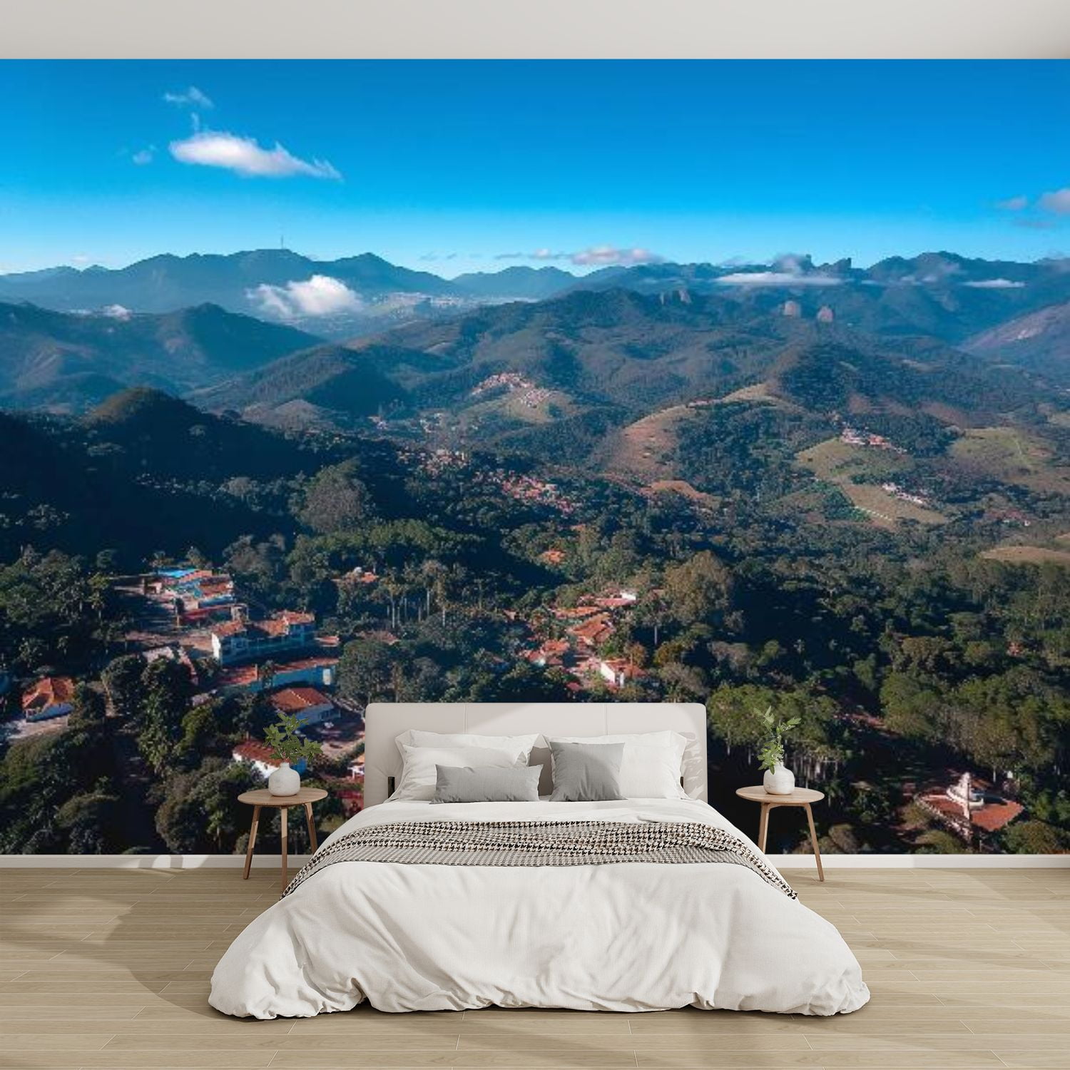 Modern Wallpaper Murals 3D Aerial view Itaipava Petr Mountains blue sky ...