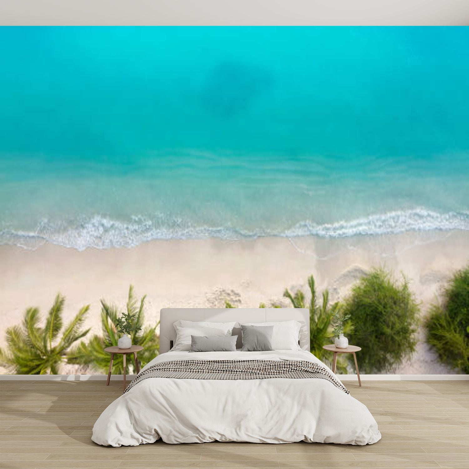 Modern Wallpaper Murals 3D Aerial view Soft blue ocean wave beach soft ...