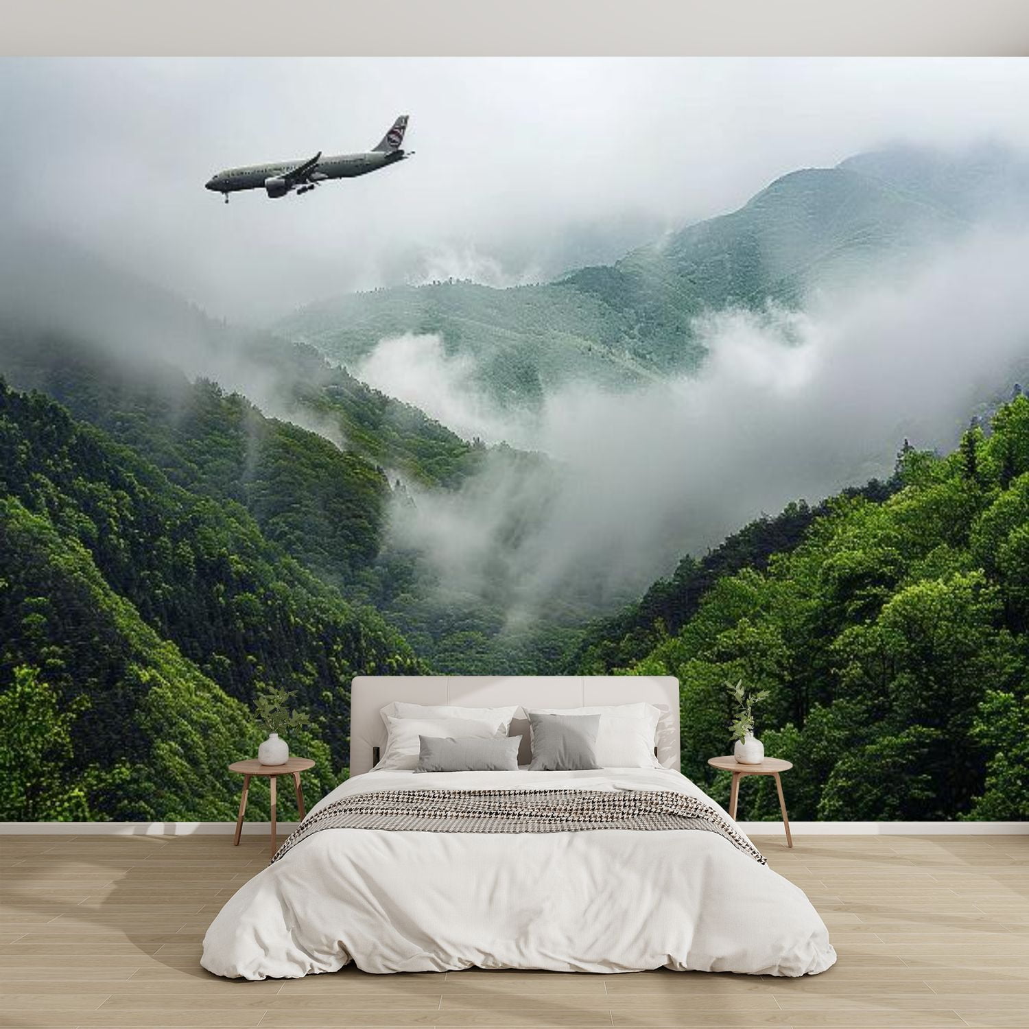 Modern Wallpaper Murals 3D Airplane Foggy Mountains Peel and Stick ...