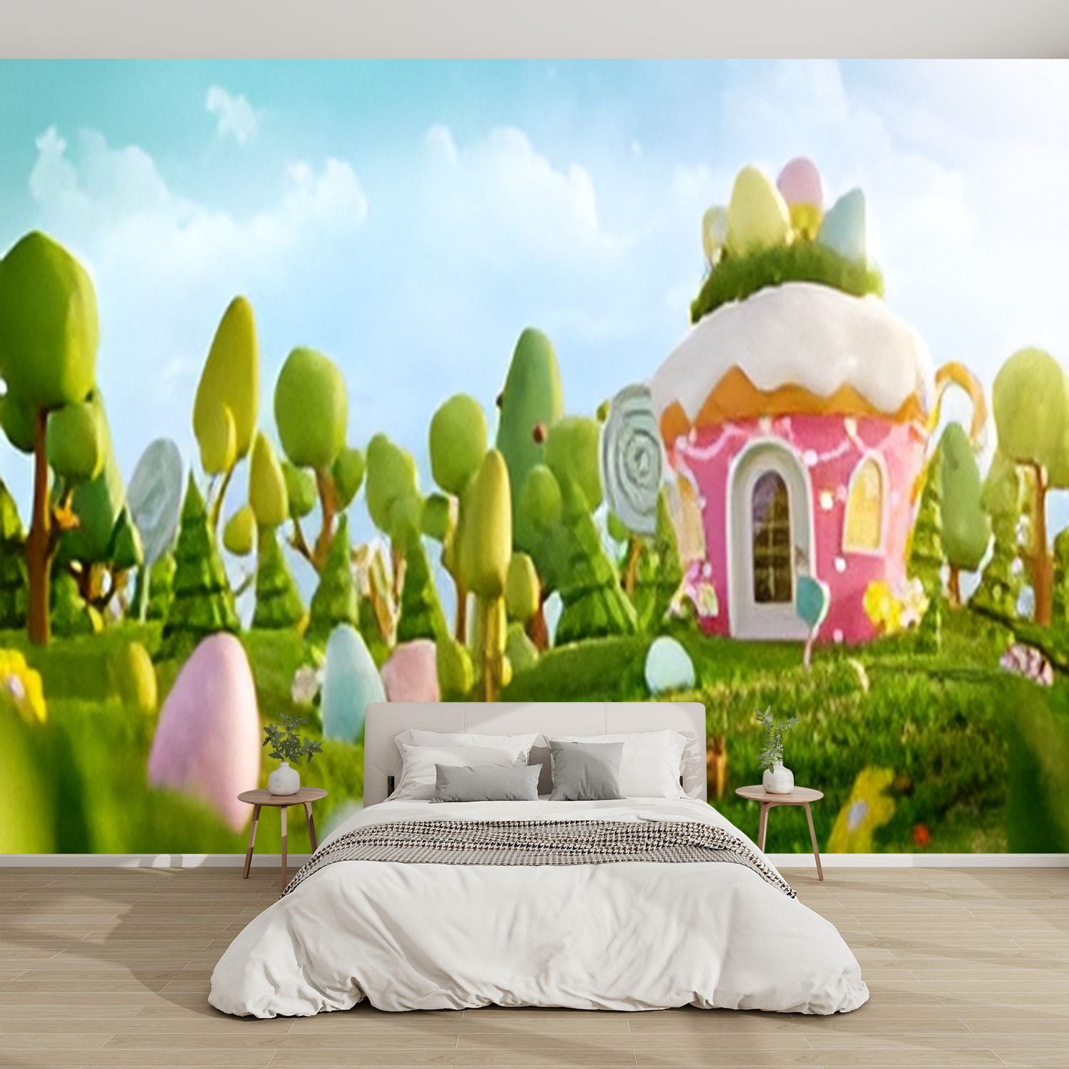 Modern Wallpaper Murals 3D Amazing house decorated Easter muffin meadow ...