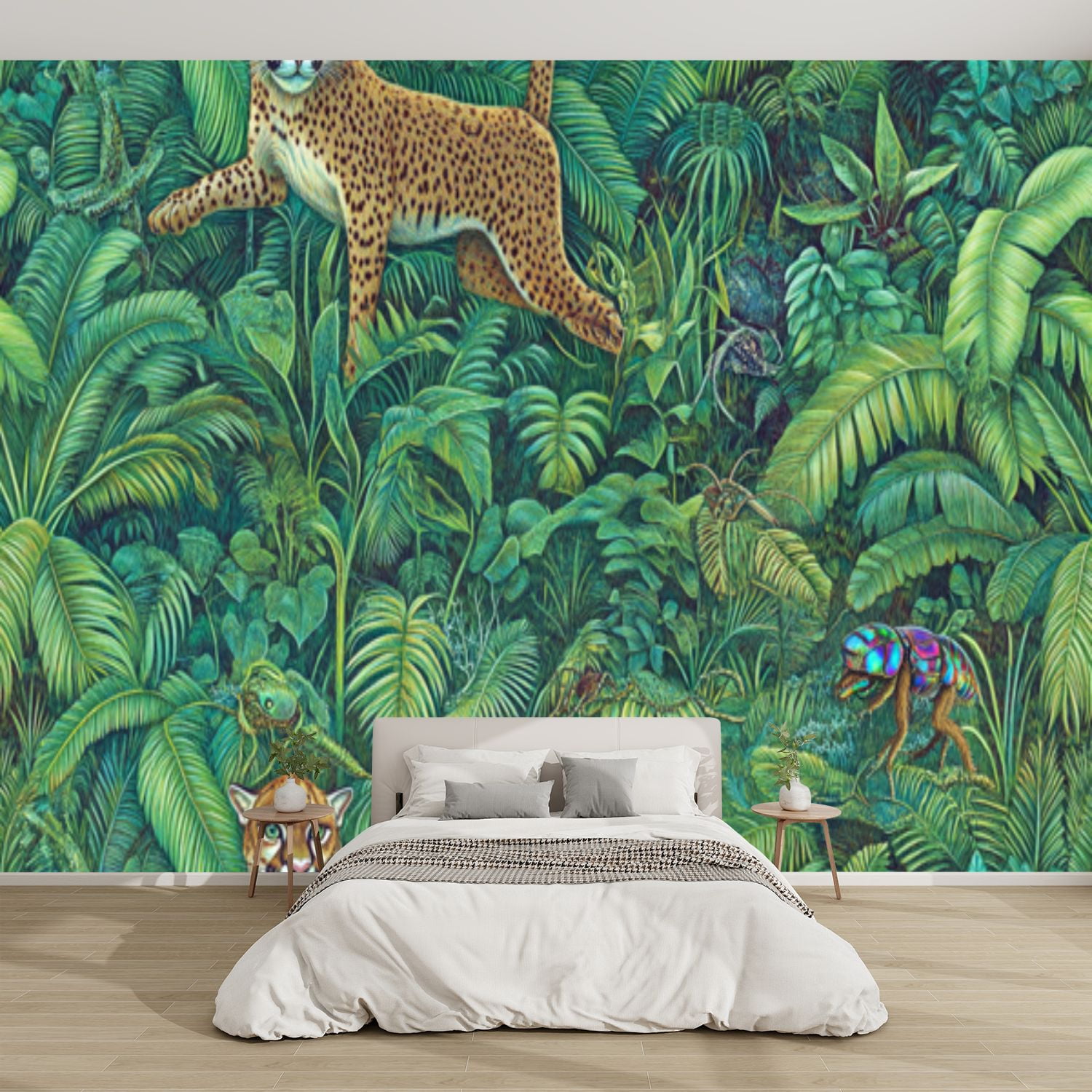 Modern Wallpaper Murals 3D Ancient Jungle Ecosystem Art Cougars Beetles ...