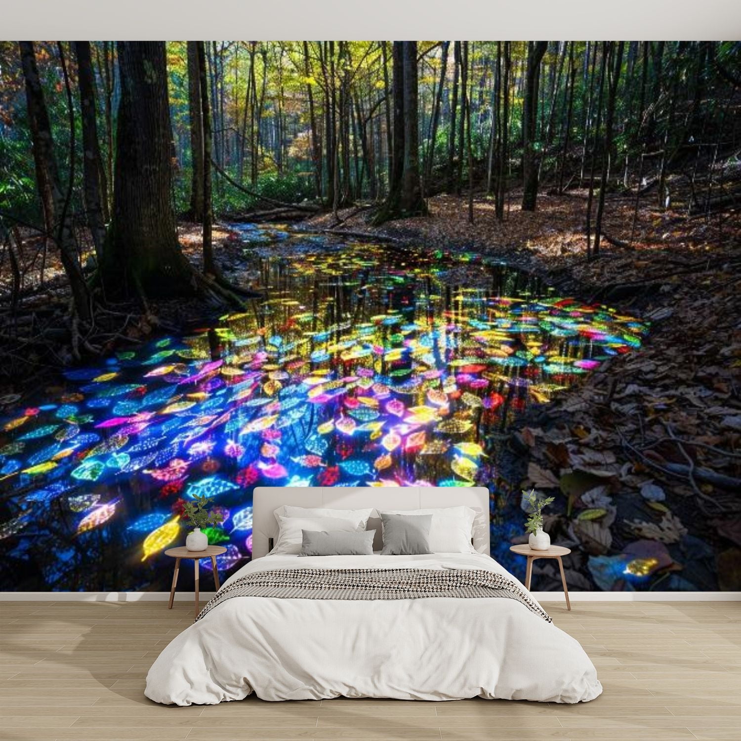 Modern Wallpaper Murals 3D Autumn Stained Glass Leaf Mosaic Light ...