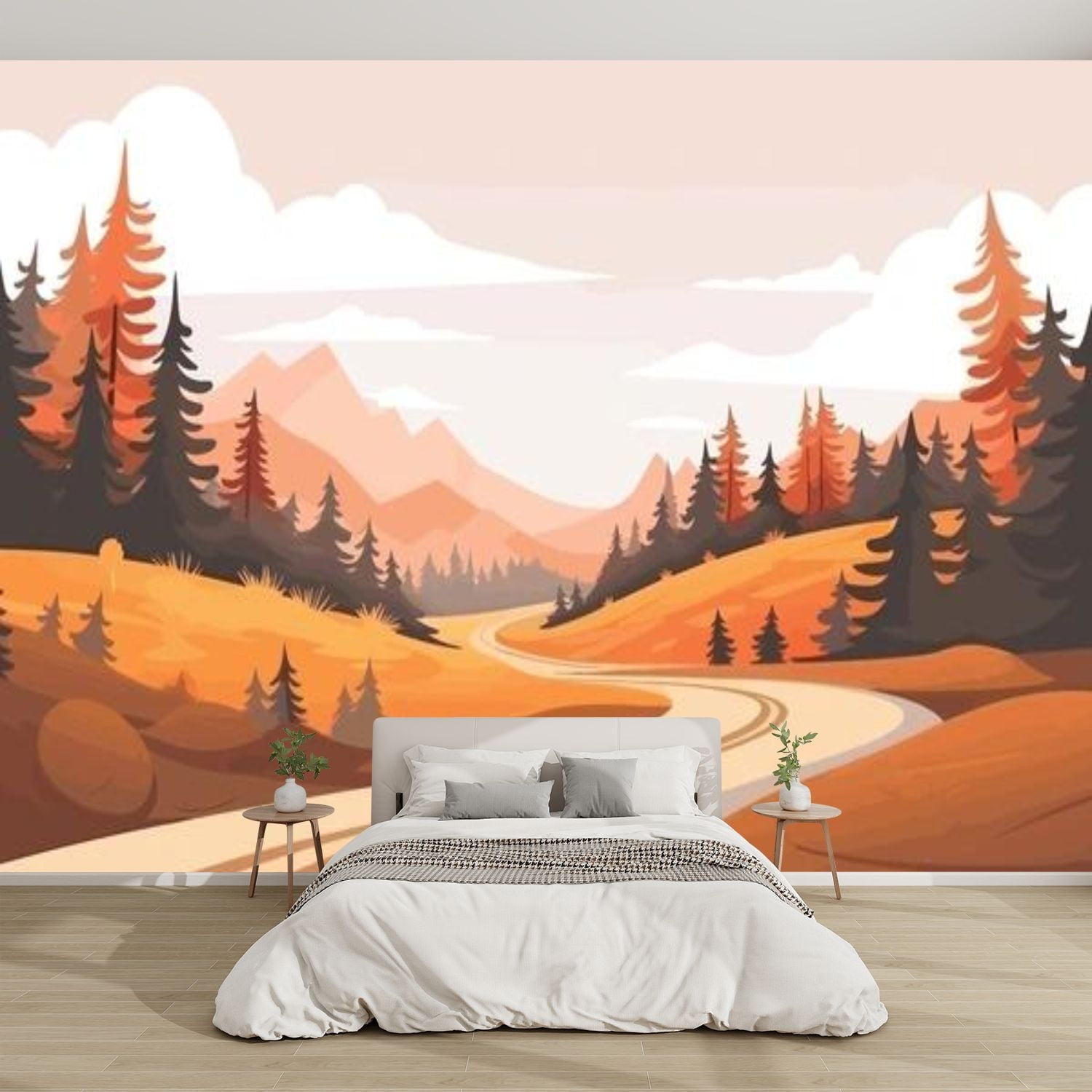 Modern Wallpaper Murals 3D Autumn empty road beside mountain Peel and ...