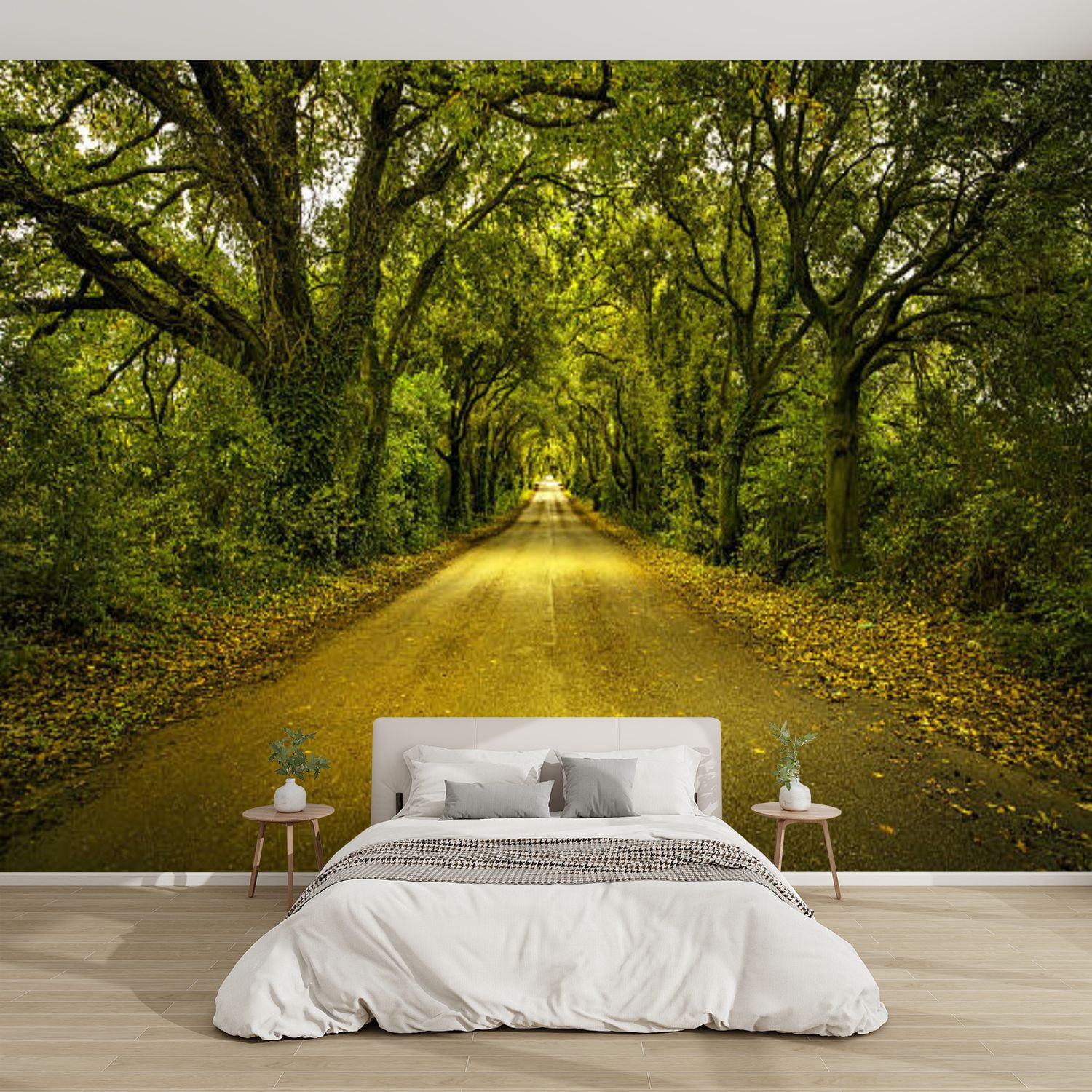 Modern Wallpaper Murals 3D Autumn fall tree straight road sunset ...
