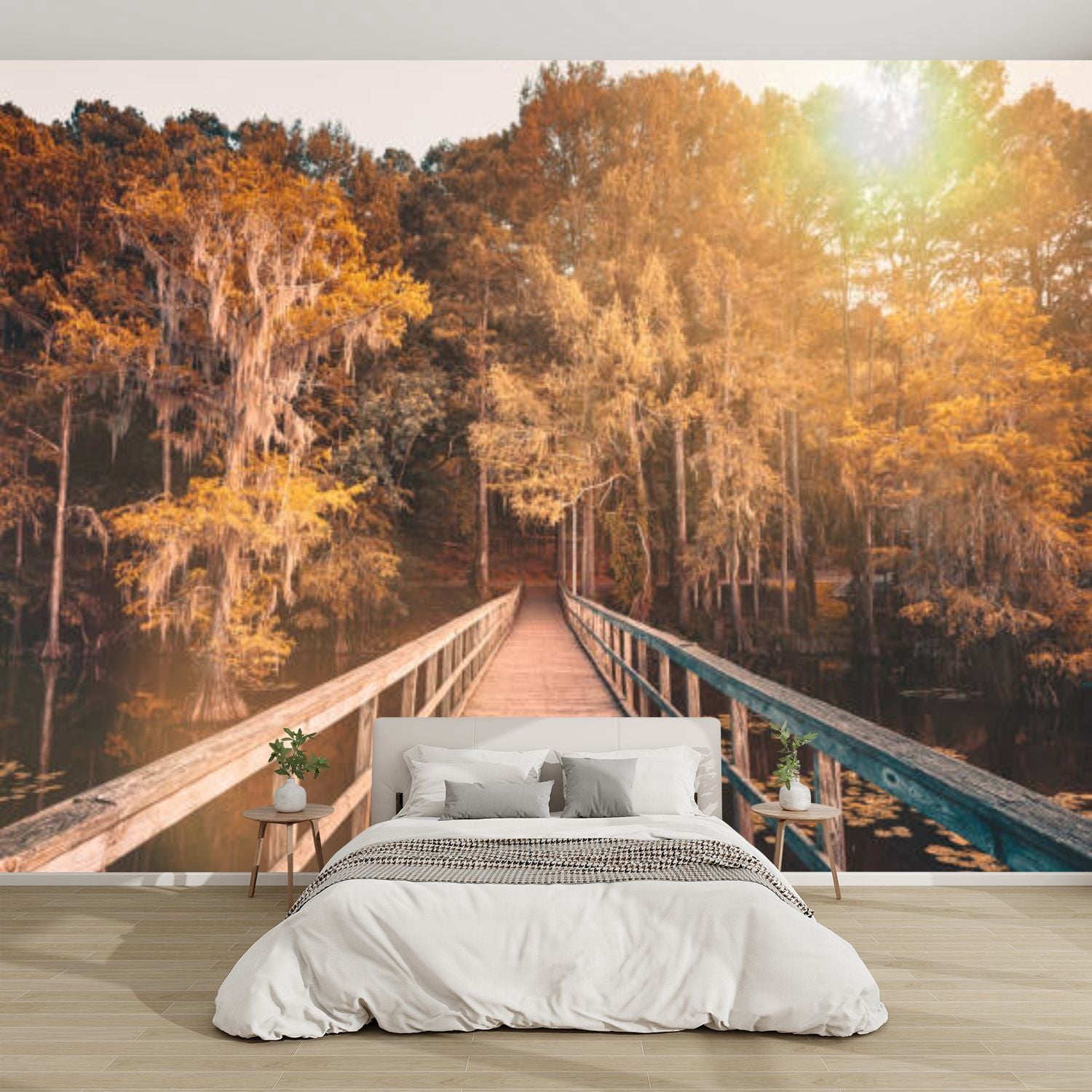 Modern Wallpaper Murals 3D Autumn mood Caddo Lake Texas Wooden bridge ...