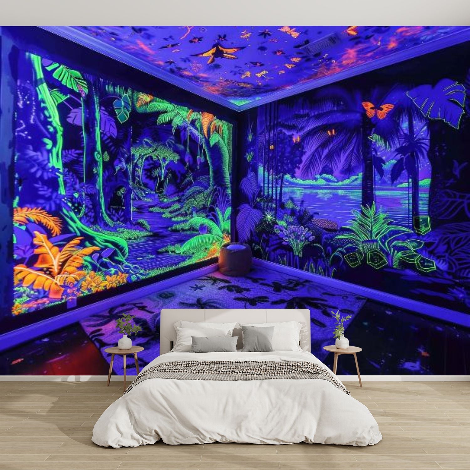 Modern Wallpaper Murals 3D Awe Inspiring Blacklight Neon Mural Hidden ...