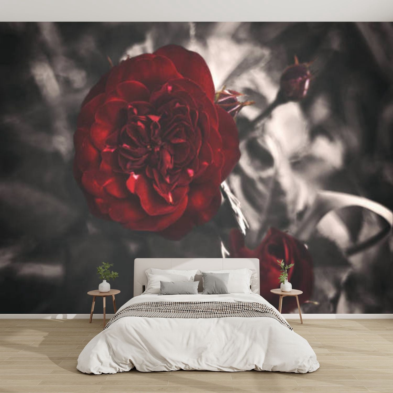 Modern Wallpaper Murals 3D Beautiful bush flowers roses evening light ...