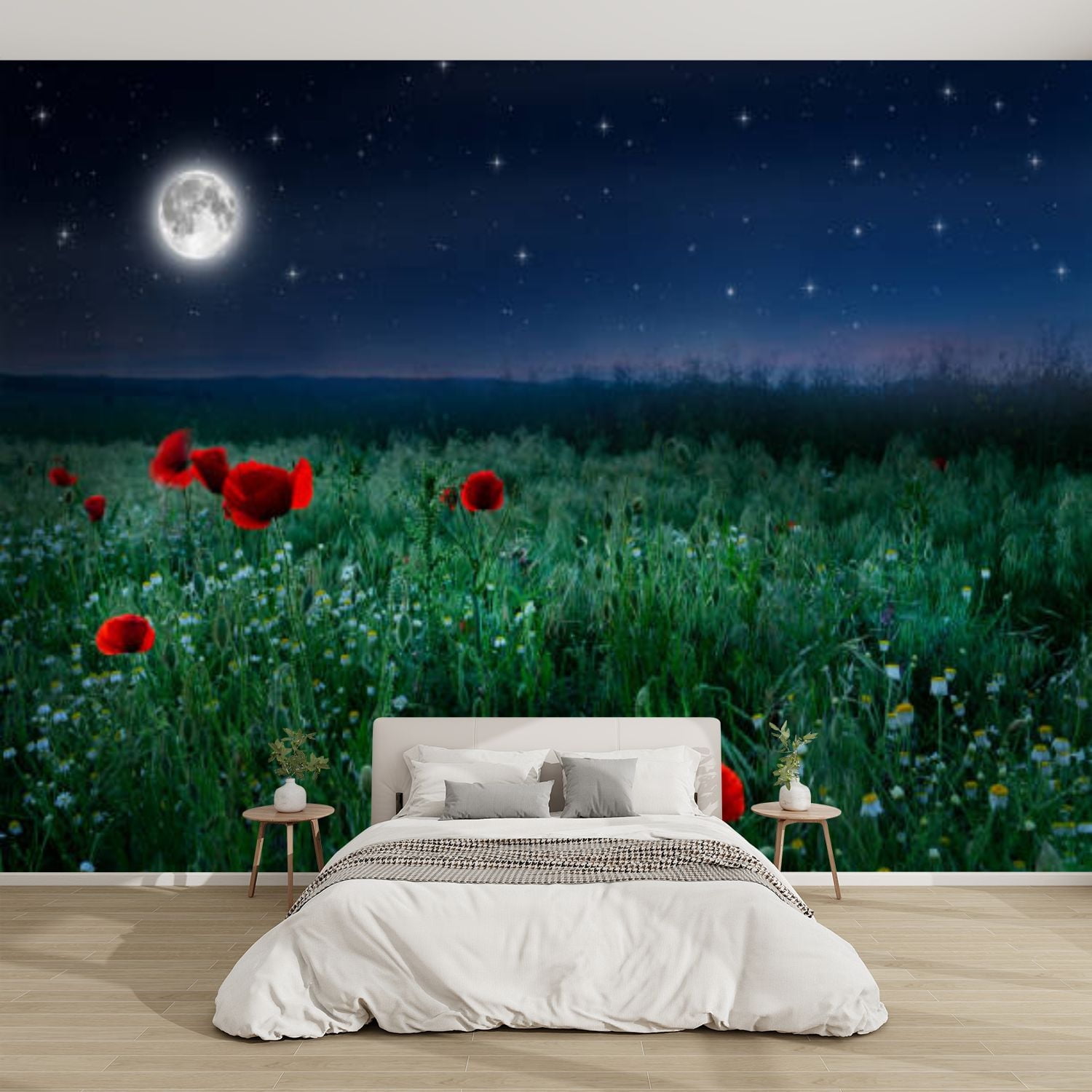 Modern Wallpaper Murals 3D Beautiful field night full moon Peel and ...