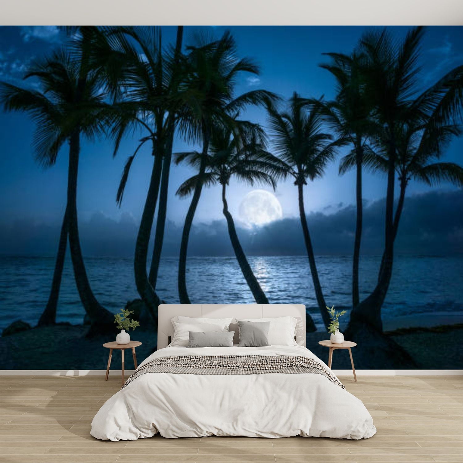 Modern Wallpaper Murals 3D Beautiful full moon reflected calm water ...