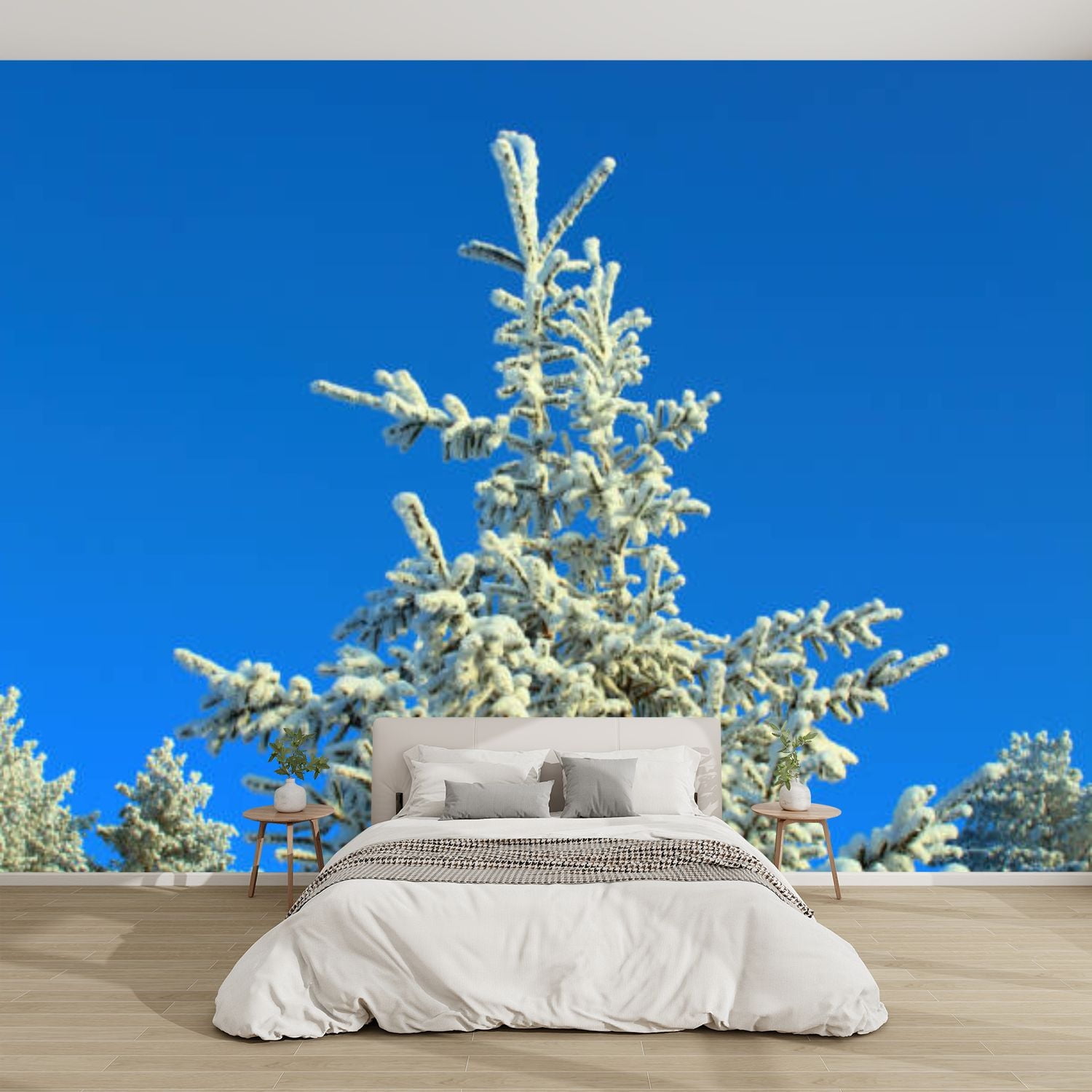 Modern Wallpaper Murals 3D Beautiful tree covered snow Close up against ...