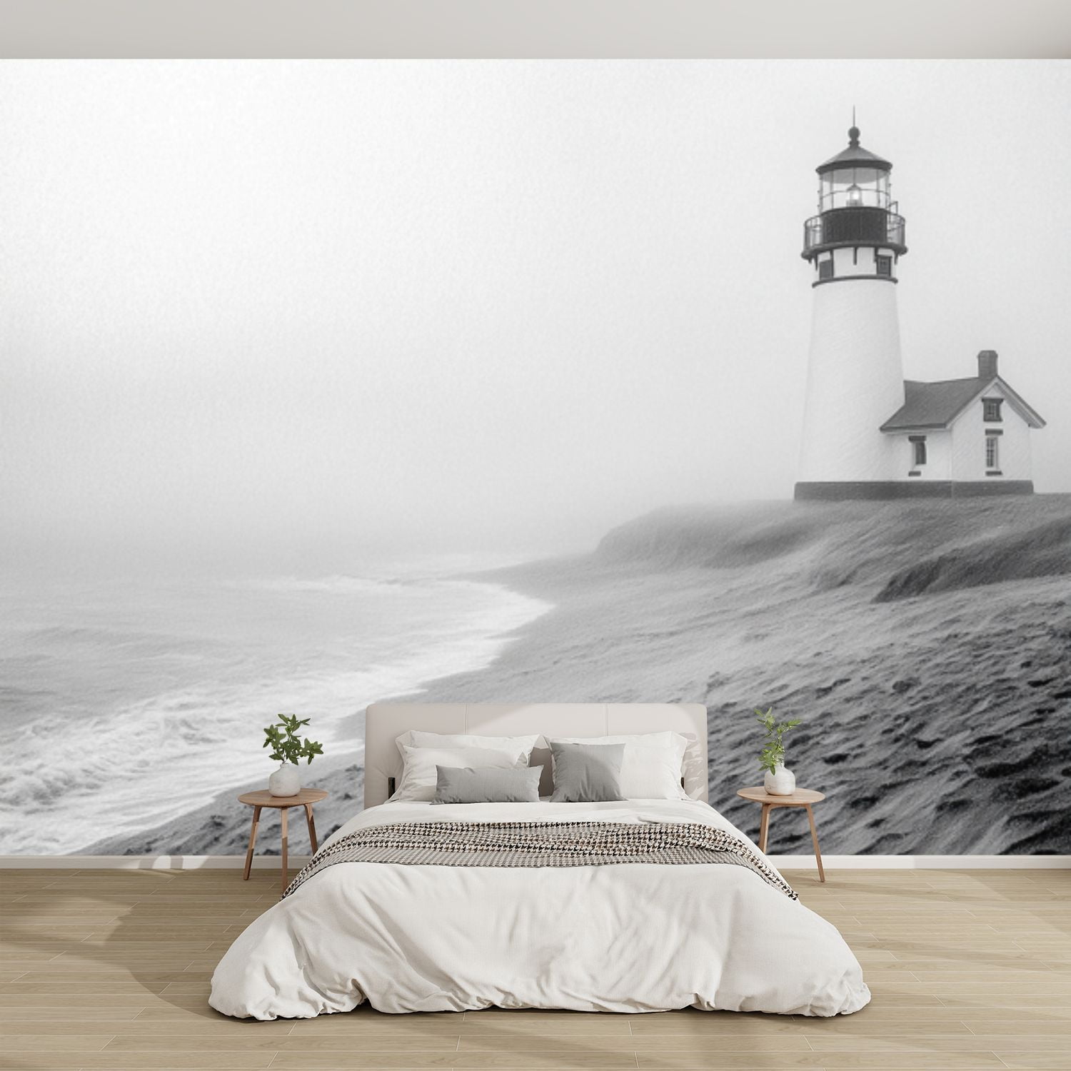 Modern Wallpaper Murals 3D Black White Lighthouse Art Mist Peel and ...