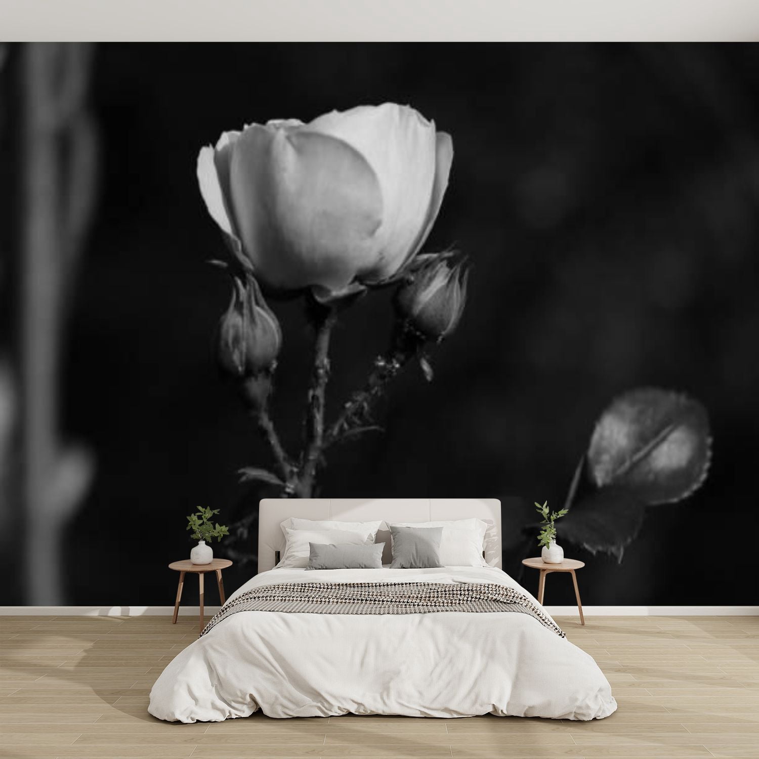 Modern Wallpaper Murals 3D Black white photo Blooming rose Peel and ...