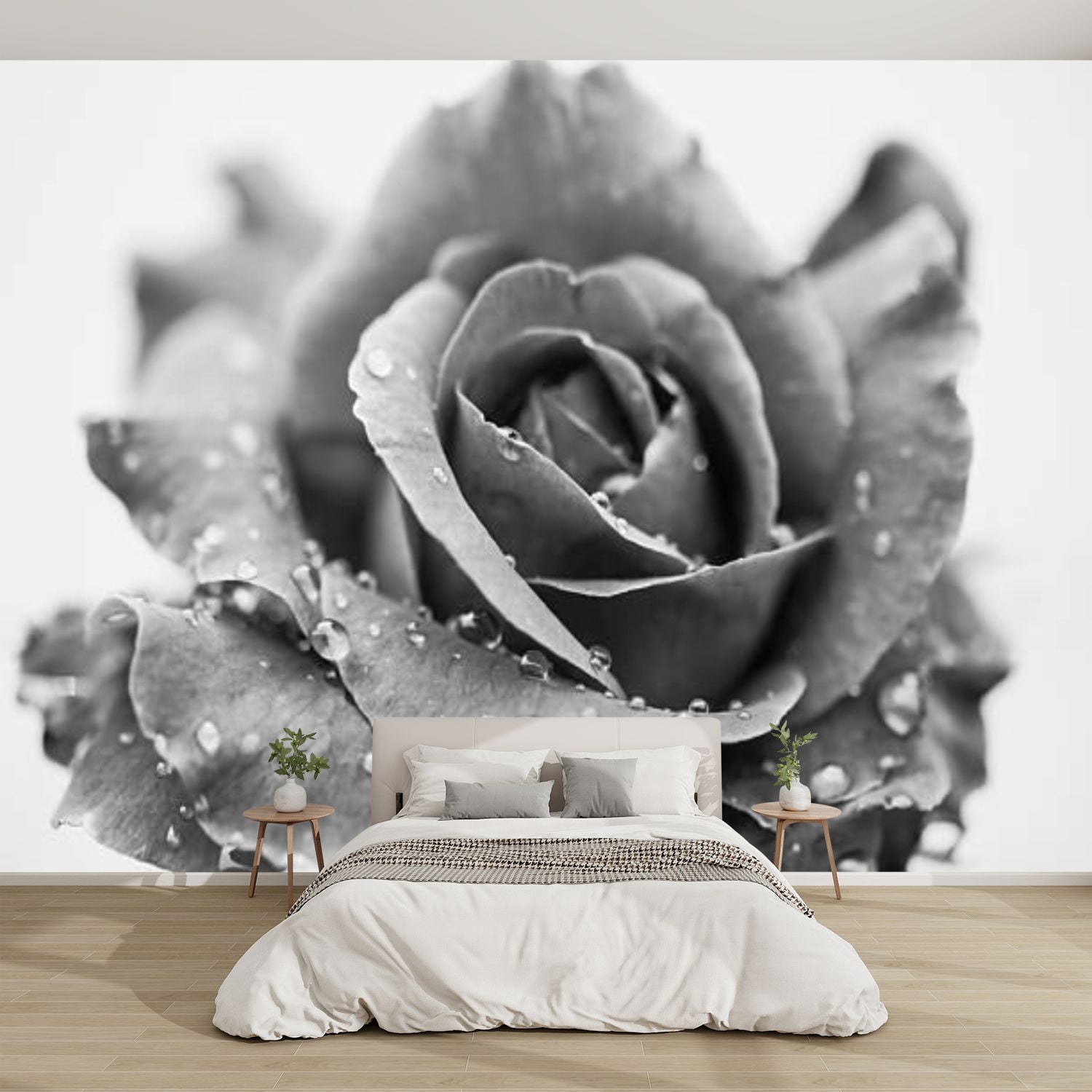 Modern Wallpaper Murals 3D Black white rose water drops Peel and Stick ...