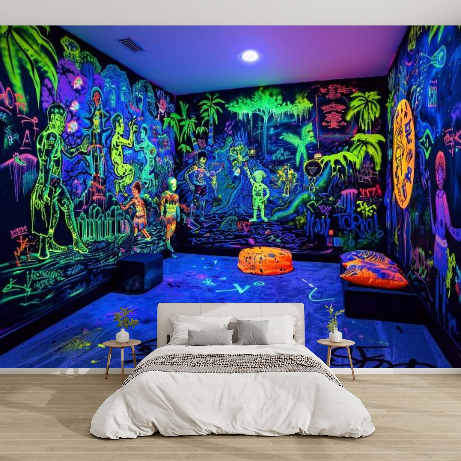 Modern Wallpaper Murals 3D Blacklight Neon Jungle Mural for Boys Hidden ...