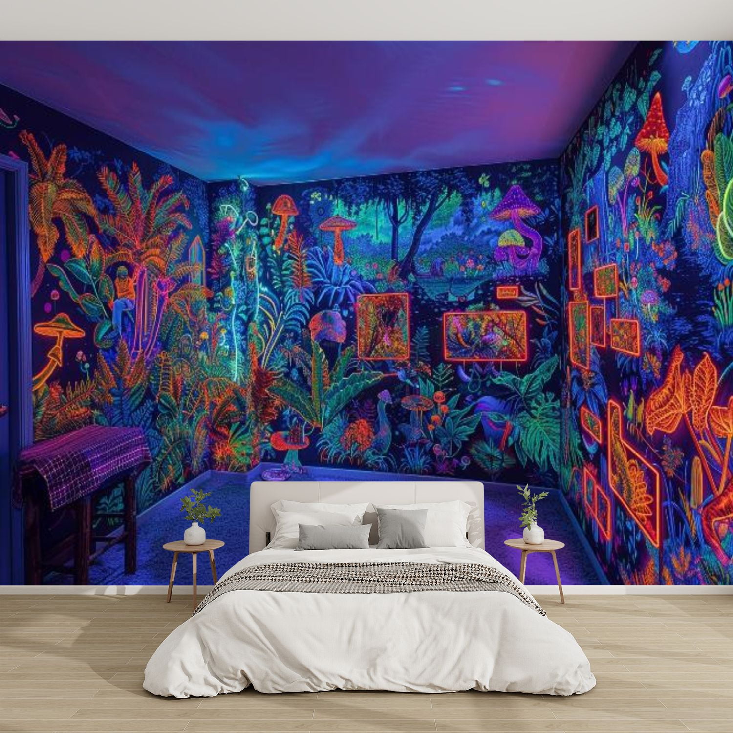 Modern Wallpaper Murals 3D Blacklight Neon Jungle Mural Hidden Peel and ...