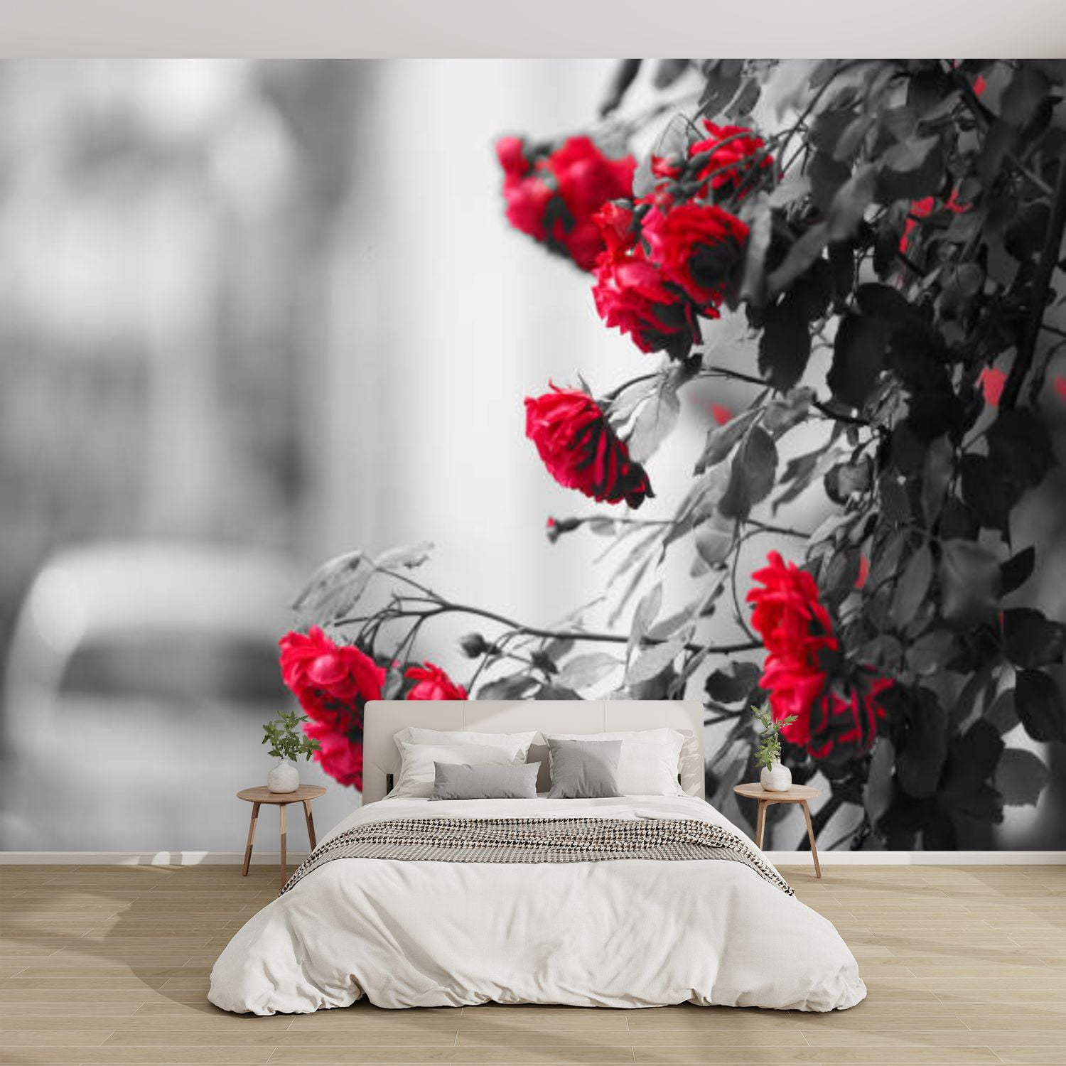 Modern Wallpaper Murals 3D Blooming red Roses Peel and Stick Removable ...