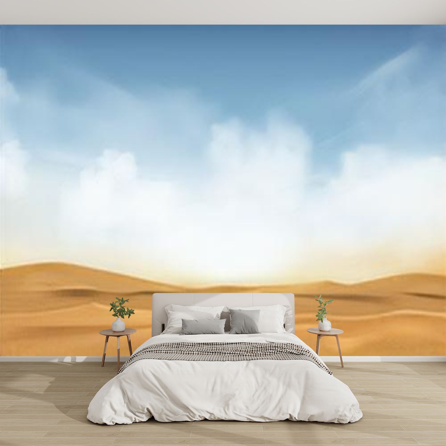 Modern Wallpaper Murals 3D Blue sky fluffy clouds beach sand hot sunny ...