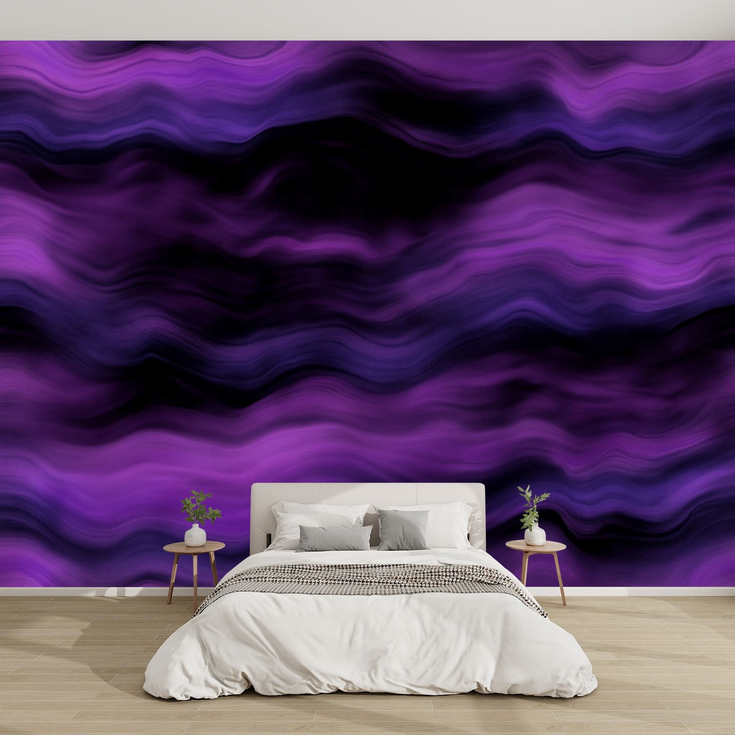 Modern Wallpaper Murals 3D Blurry silk dark purple moody dye texture ...