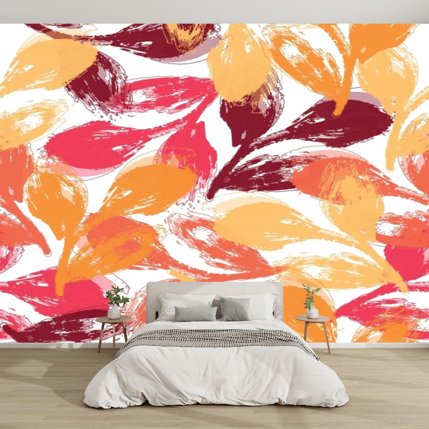 Modern Wallpaper Murals 3D Botany texture Monochromatic nature inspired ...