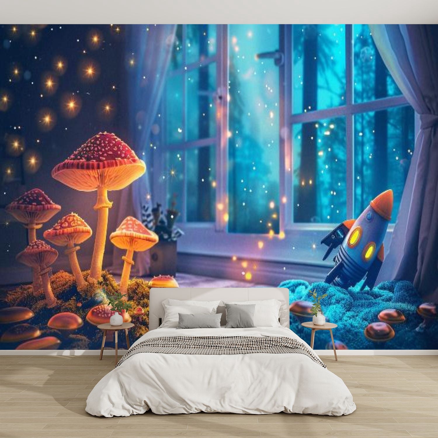 Modern Wallpaper Murals 3D Boy s Bedroom Adventure Toy Spaceship Shroom ...