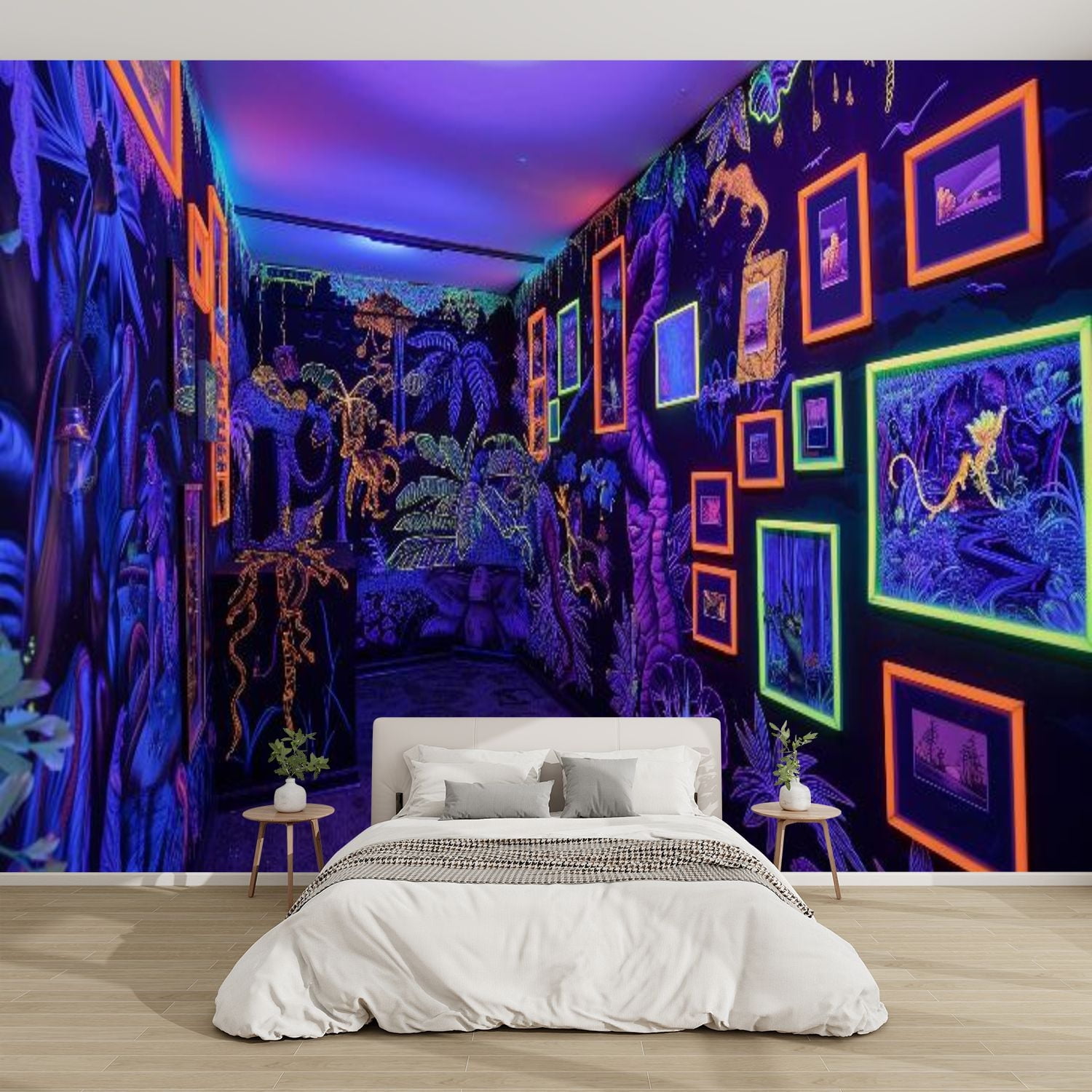 Modern Wallpaper Murals 3D Boy s Surreal Jungle Gallery Neon Blacklight ...