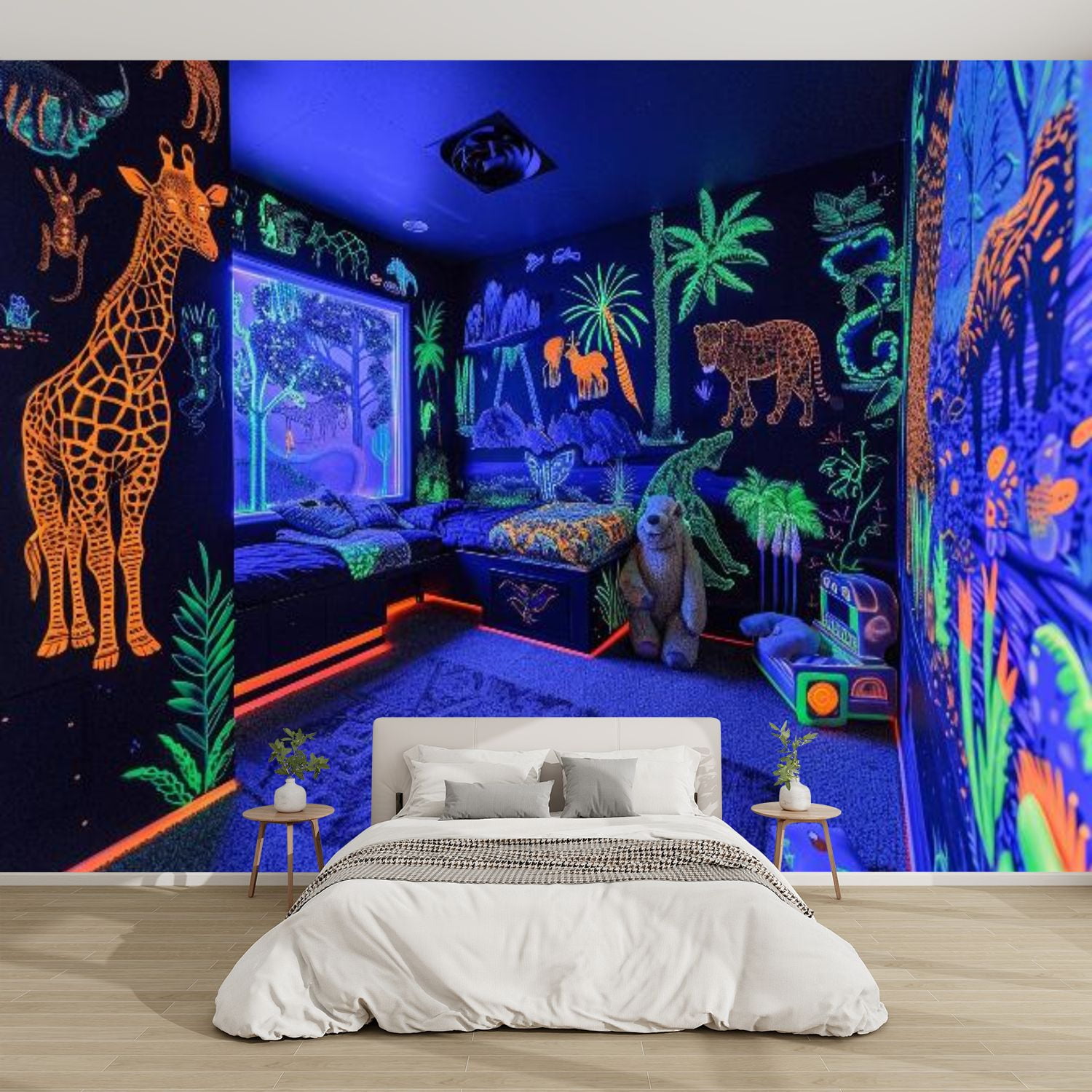 Modern Wallpaper Murals 3D Boys Blacklight Neon Jungle Wall Paintings ...