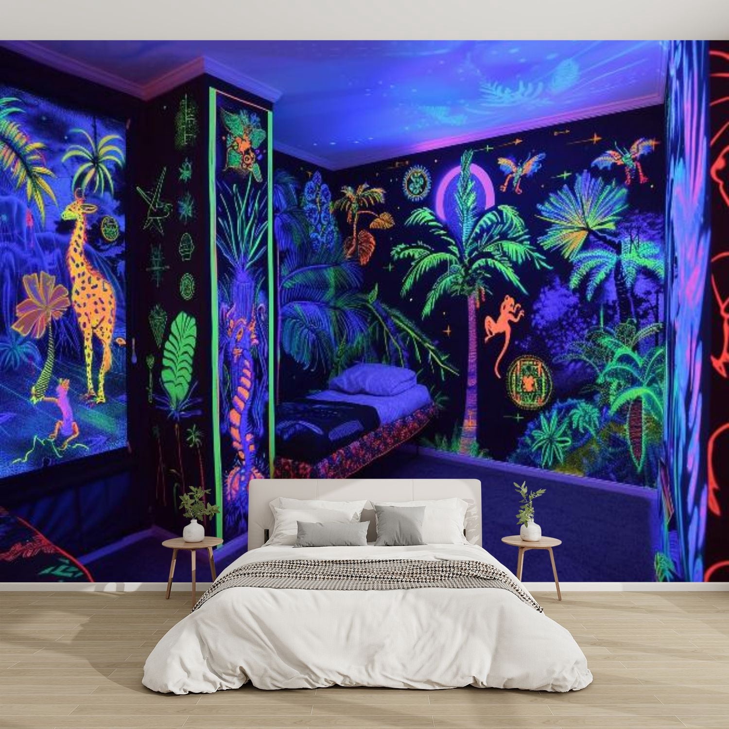 Modern Wallpaper Murals 3D Boys Hidden Hideaway Neon Blacklight Mural ...