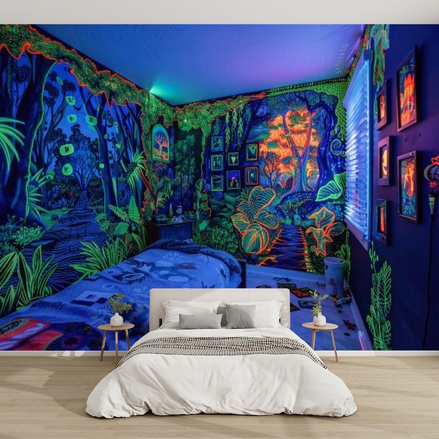 Modern Wallpaper Murals 3D Boys Room Neon Mural Blacklight Secrets Peel ...