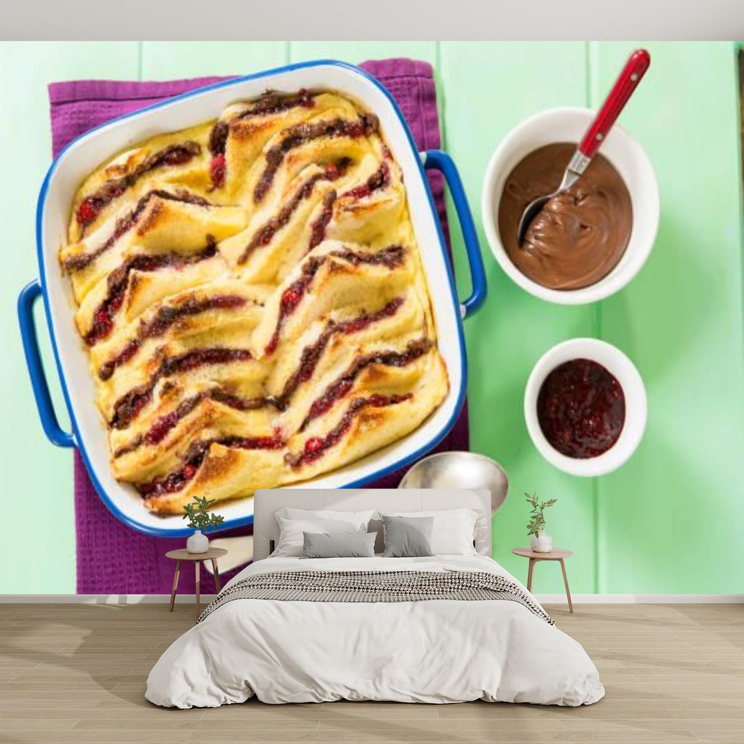 Modern Wallpaper Murals 3D Bread butter pudding chocolate cream Peel ...