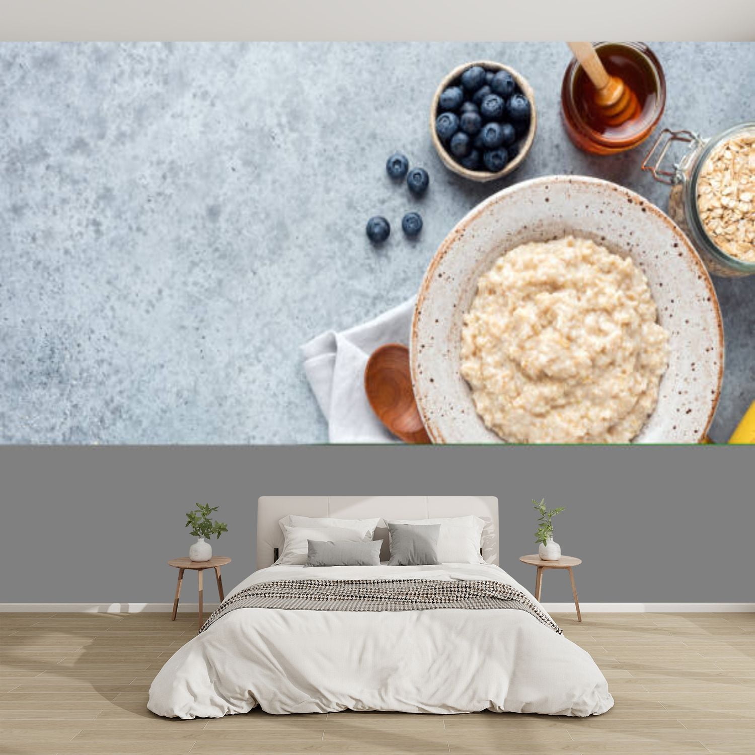 Modern Wallpaper Murals 3D Breakfast Food Oatmeal Porridge Served With ...