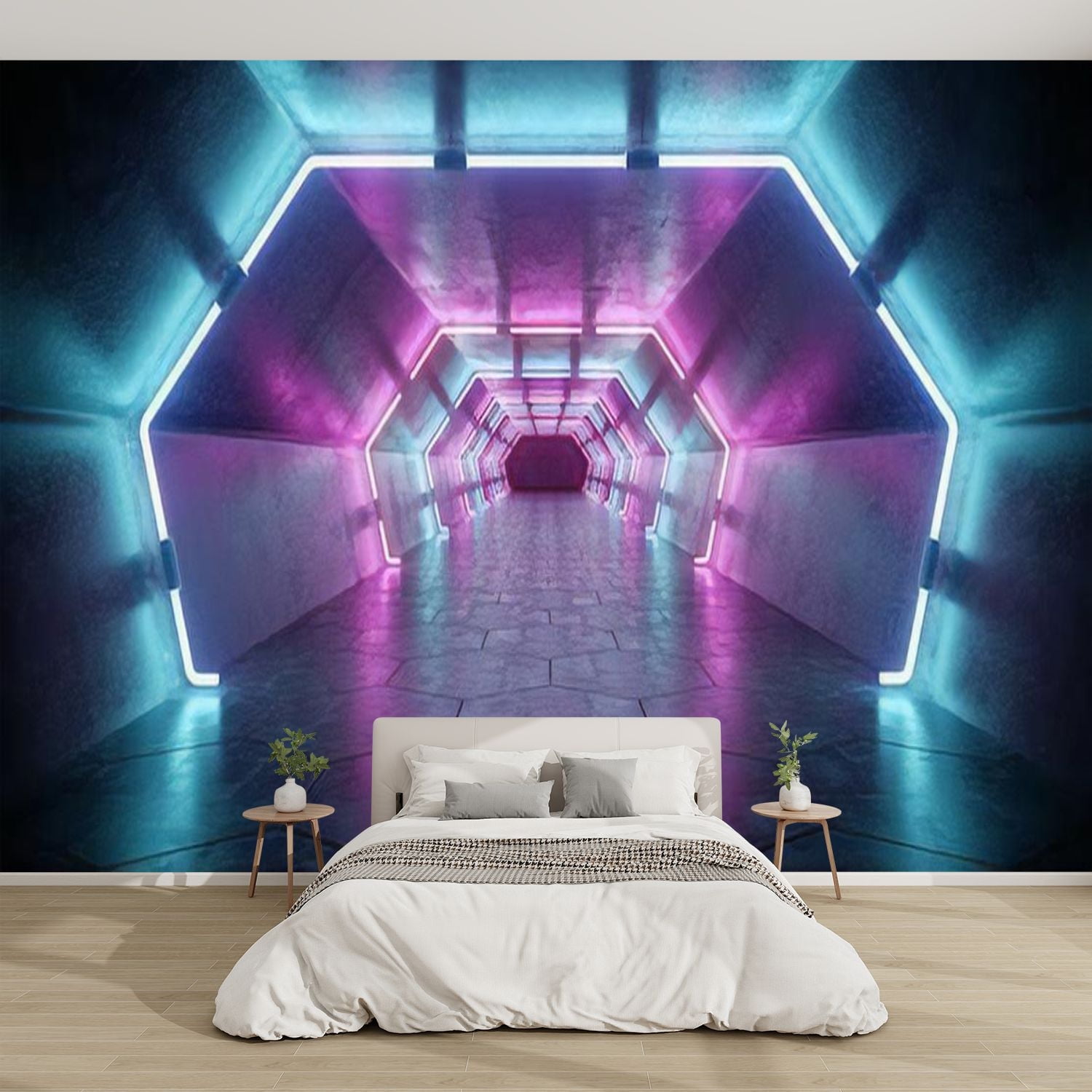 Modern Wallpaper Murals 3D Bright Modern Reflective Concrete Corridor ...
