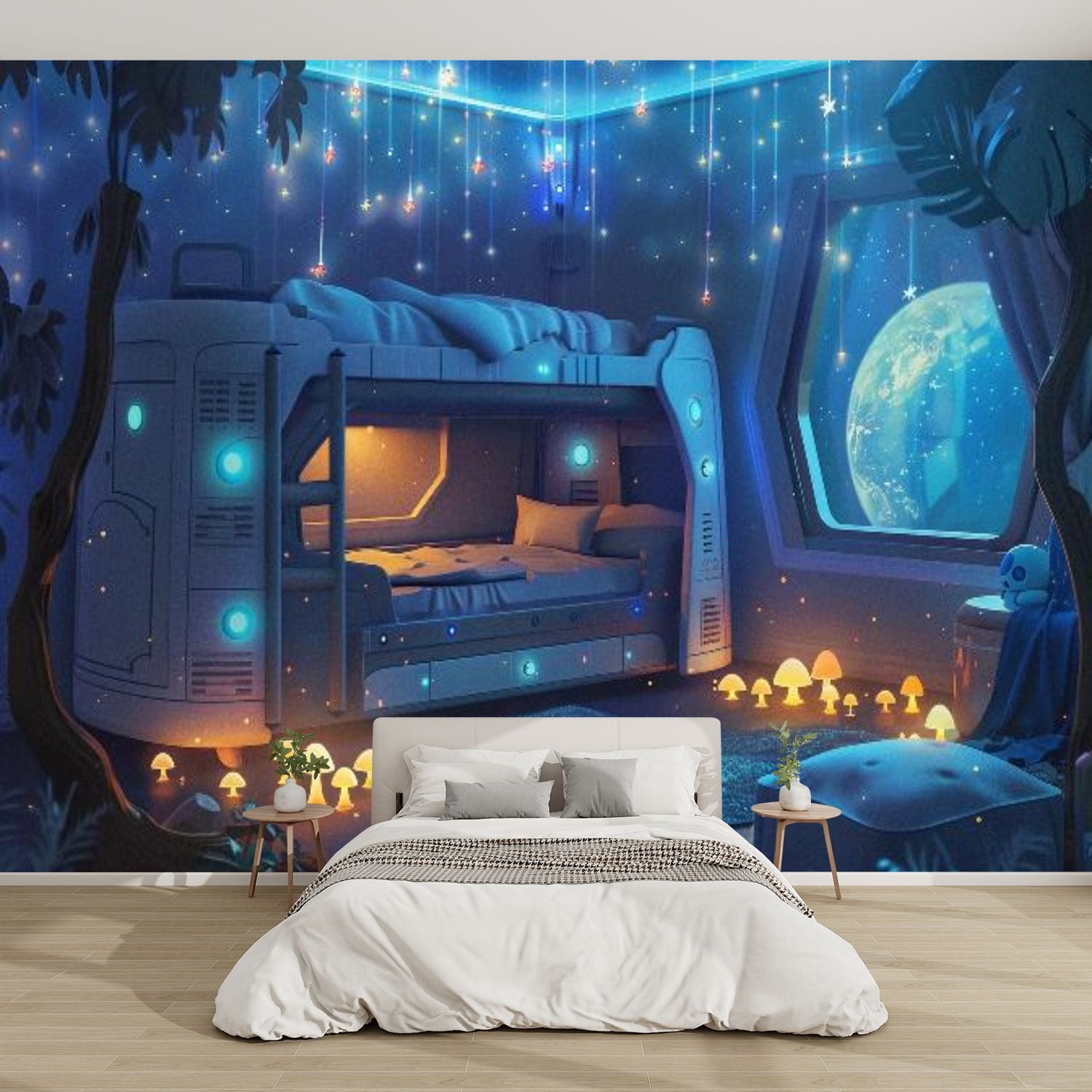 Modern Wallpaper Murals 3D Bunk Bed Fiber Star Canopy Peel and Stick ...