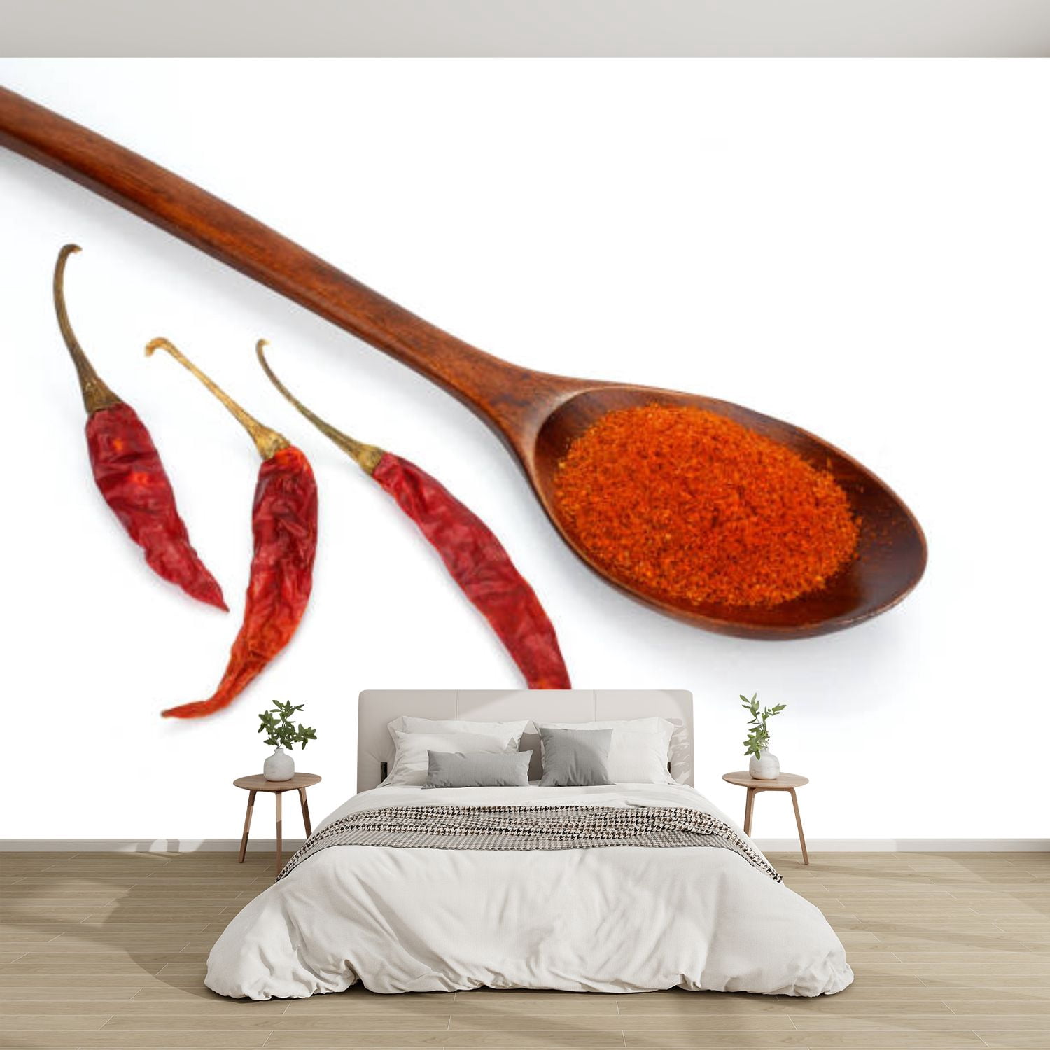 Modern Wallpaper Murals 3D Chili powder dried spoon white cayenne ...