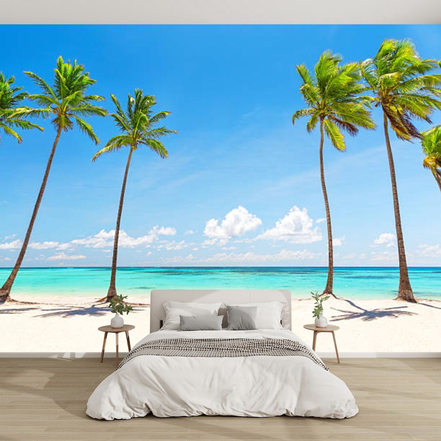 Modern Wallpaper Murals 3D Coconut Palm trees white beach Peel and ...