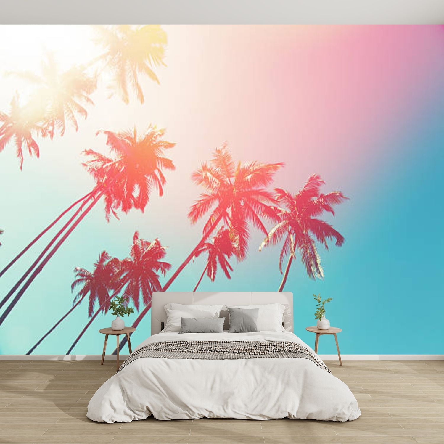 Modern Wallpaper Murals 3D Coconut trees turquoise Indian Ocean Peel ...