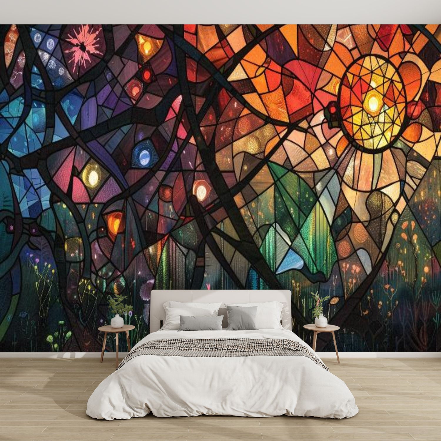 Modern Wallpaper Murals 3D Color Shifting Stained Glass Artwork Peel ...
