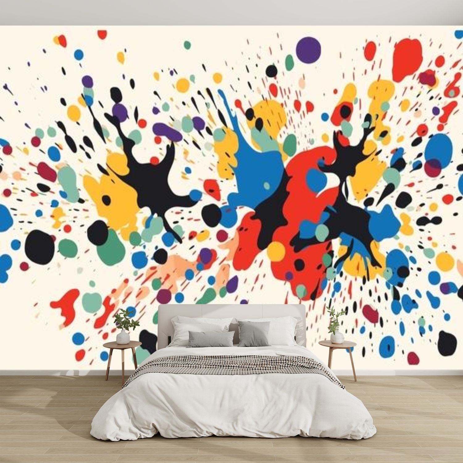 Modern Wallpaper Murals 3D Colorful Paint Splash Pattern White Beige ...