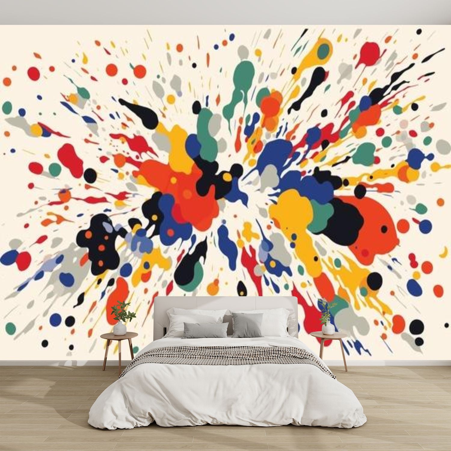 Modern Wallpaper Murals 3D Colorful Paint Splash Pattern White Beige Nature Inspired Motifs Peel ...