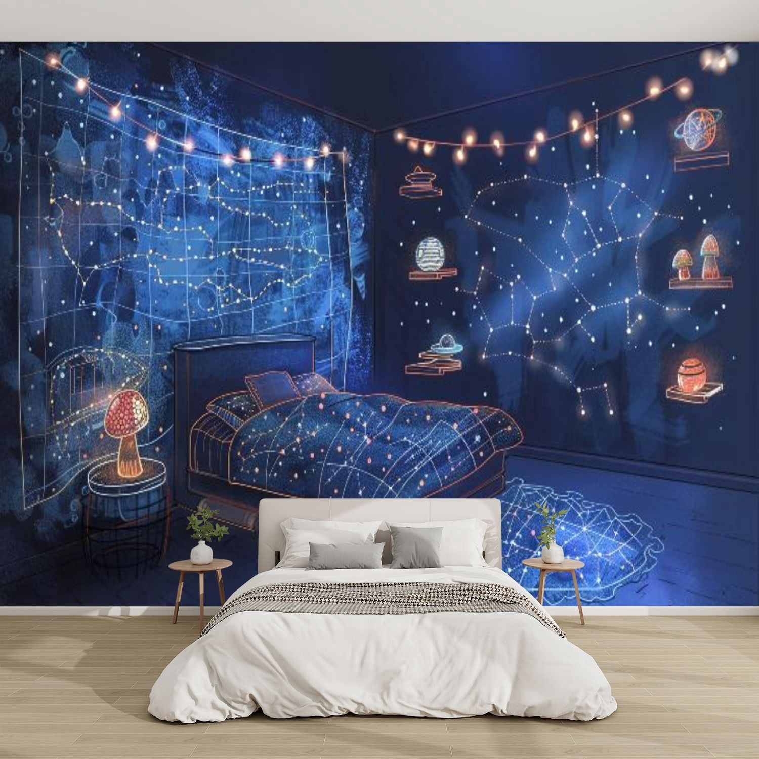 Modern Wallpaper Murals 3D Constellation Quilt Mushroom Decor Peel and ...