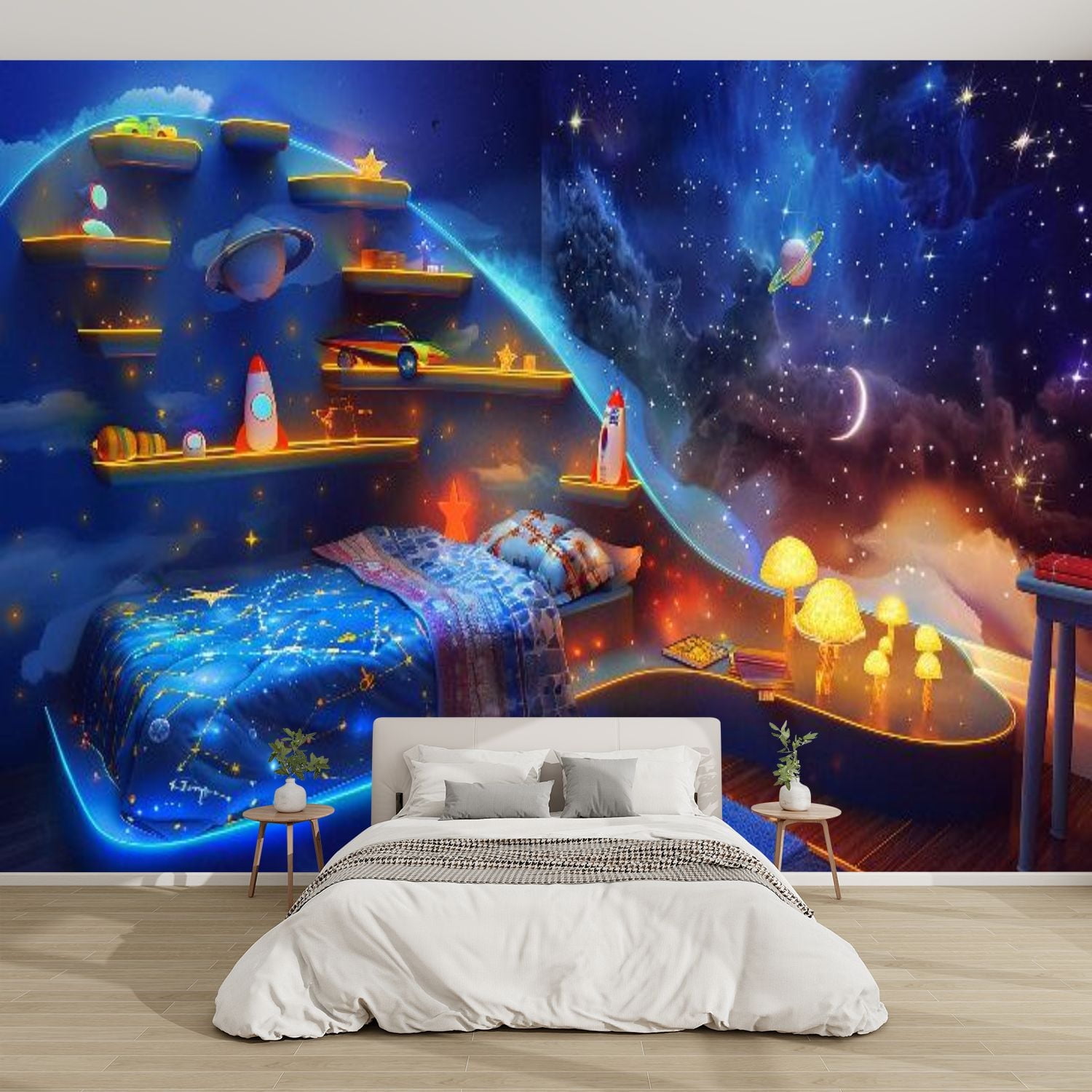 Modern Wallpaper Murals 3D Cosmic 3D Map Boy s Bedroom Glow Mushrooms ...