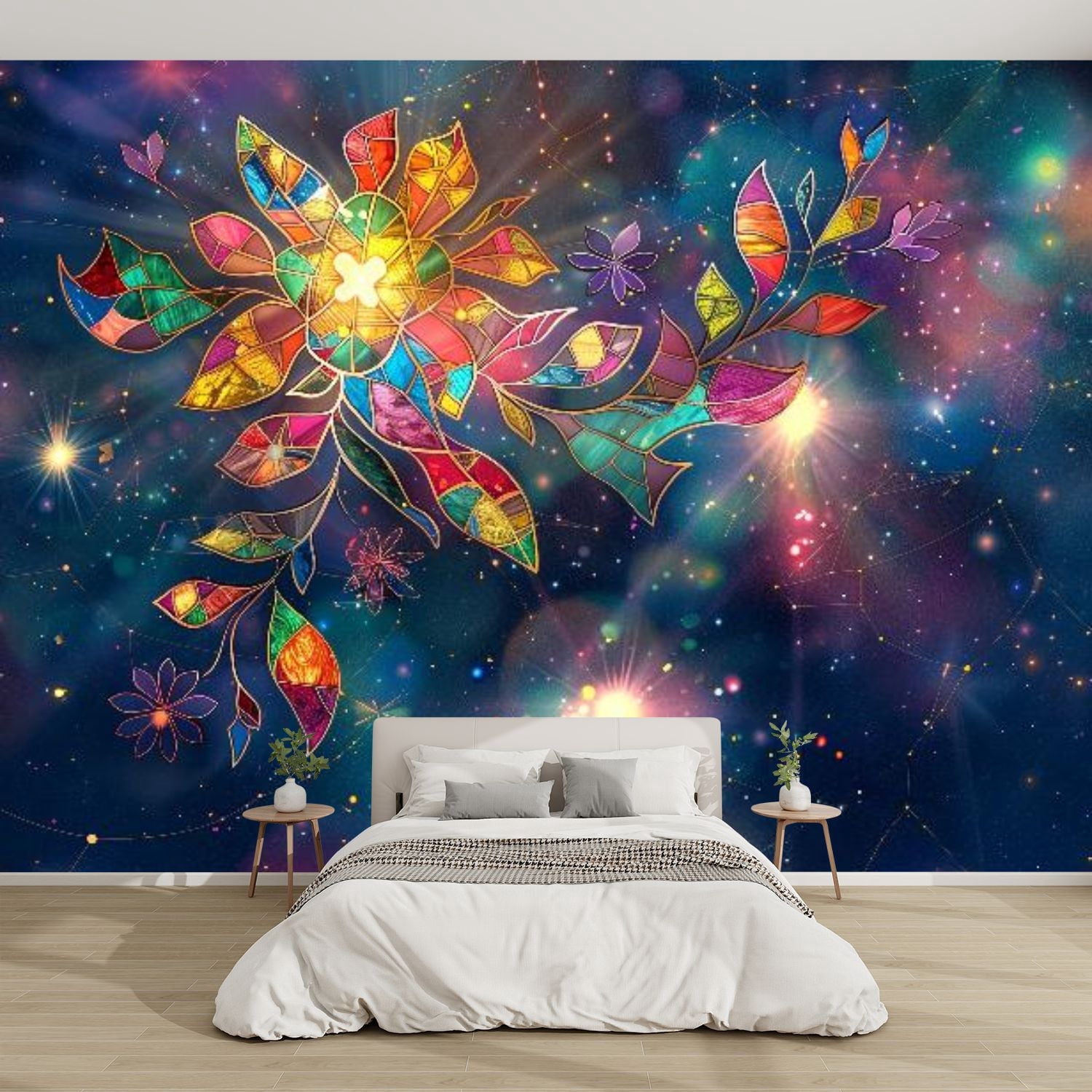 Modern Wallpaper Murals 3D Cosmic Bloom Stained Glass Window Celestial ...