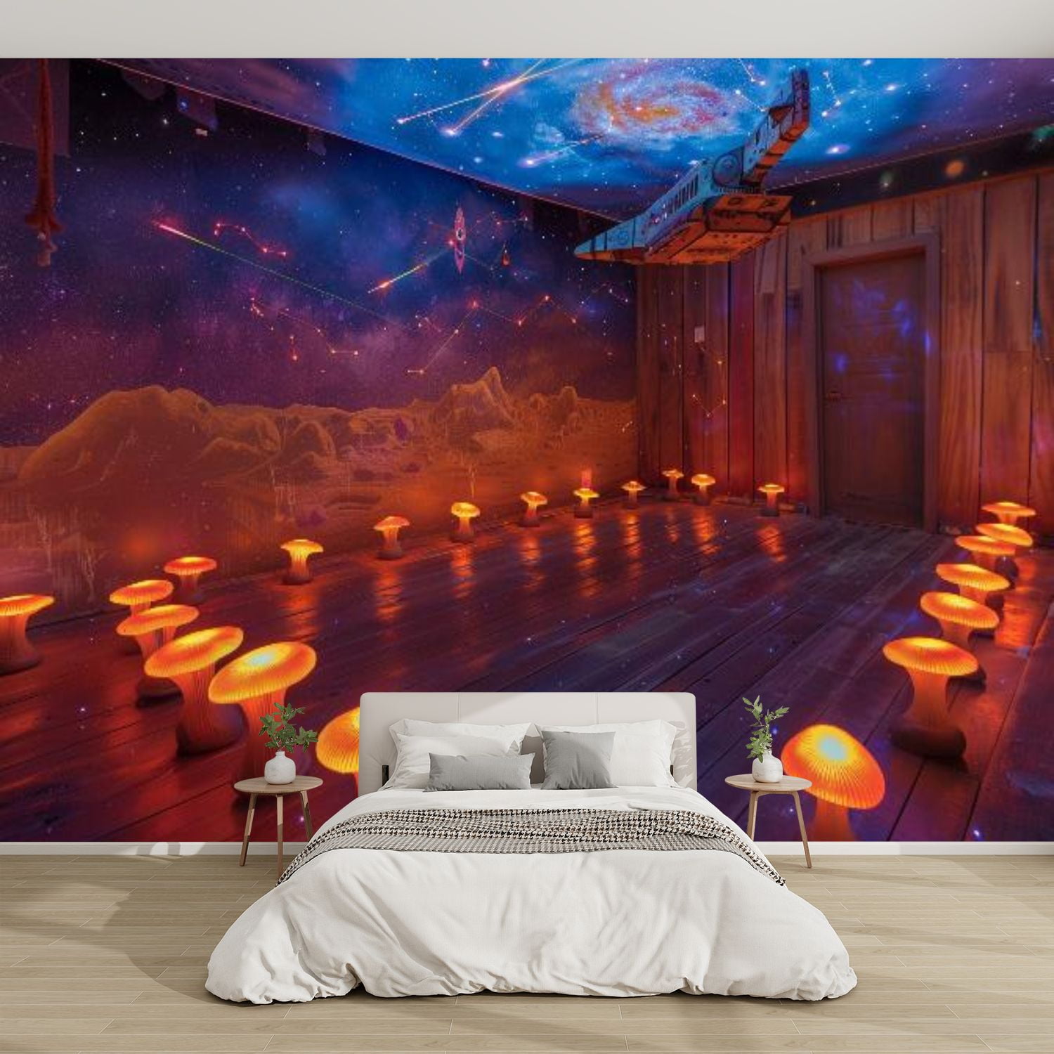 Modern Wallpaper Murals 3D Cosmic Boy s Room Spaceship Starry Ceiling ...