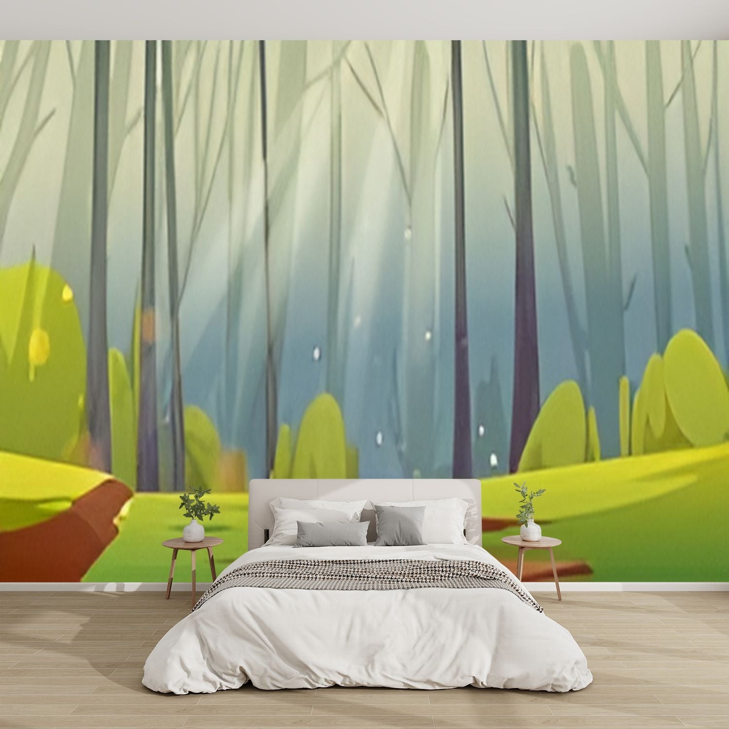 Modern Wallpaper Murals 3D Deep tree trunks silhouettes cartoon summer ...