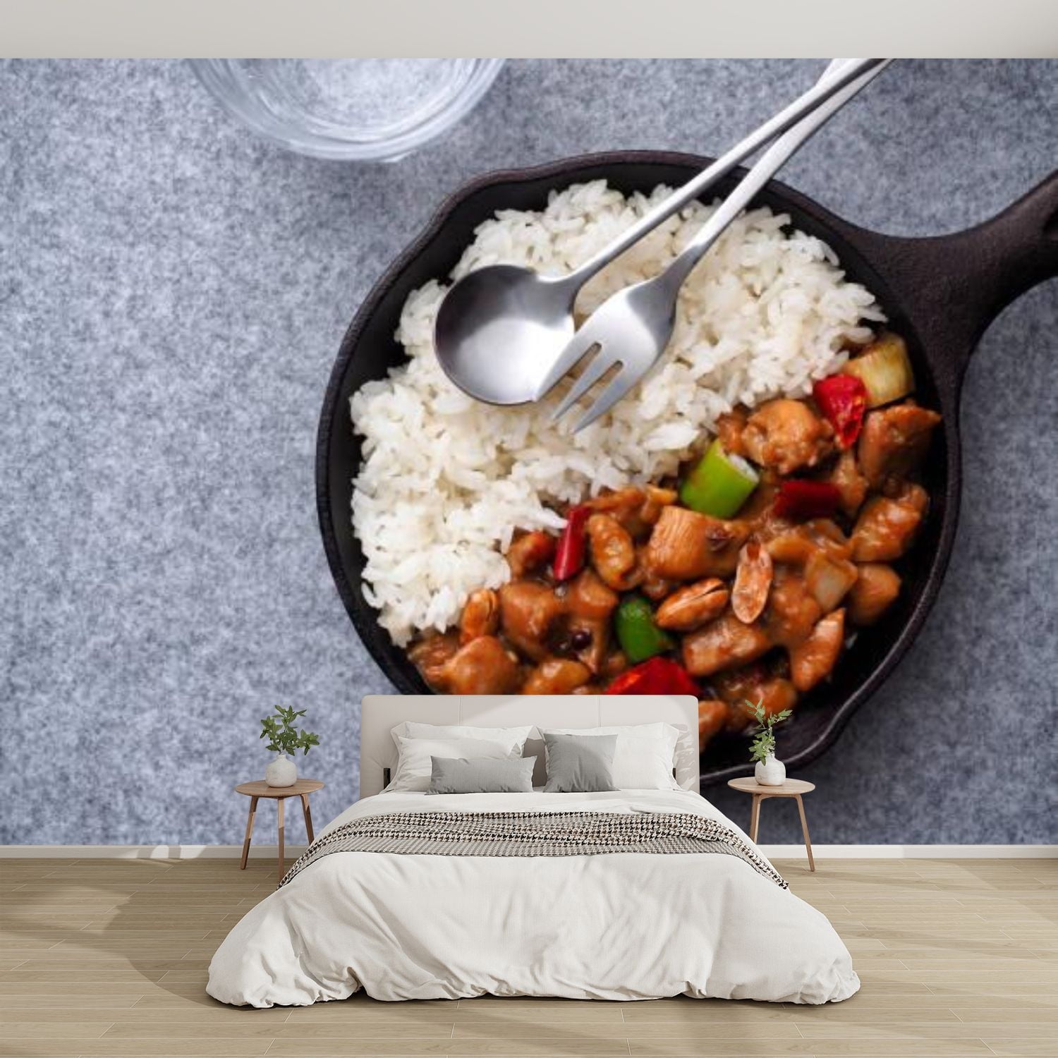 Modern Wallpaper Murals 3D Delicious kung chicken pepper shallots wok ...