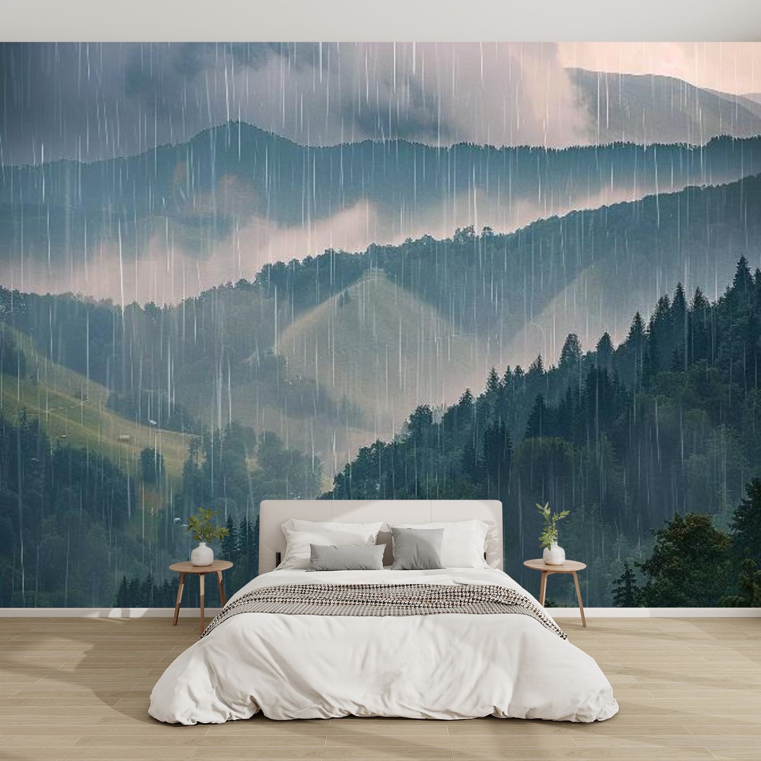 Modern Wallpaper Murals 3D Downpour rain mountains Peel and Stick ...