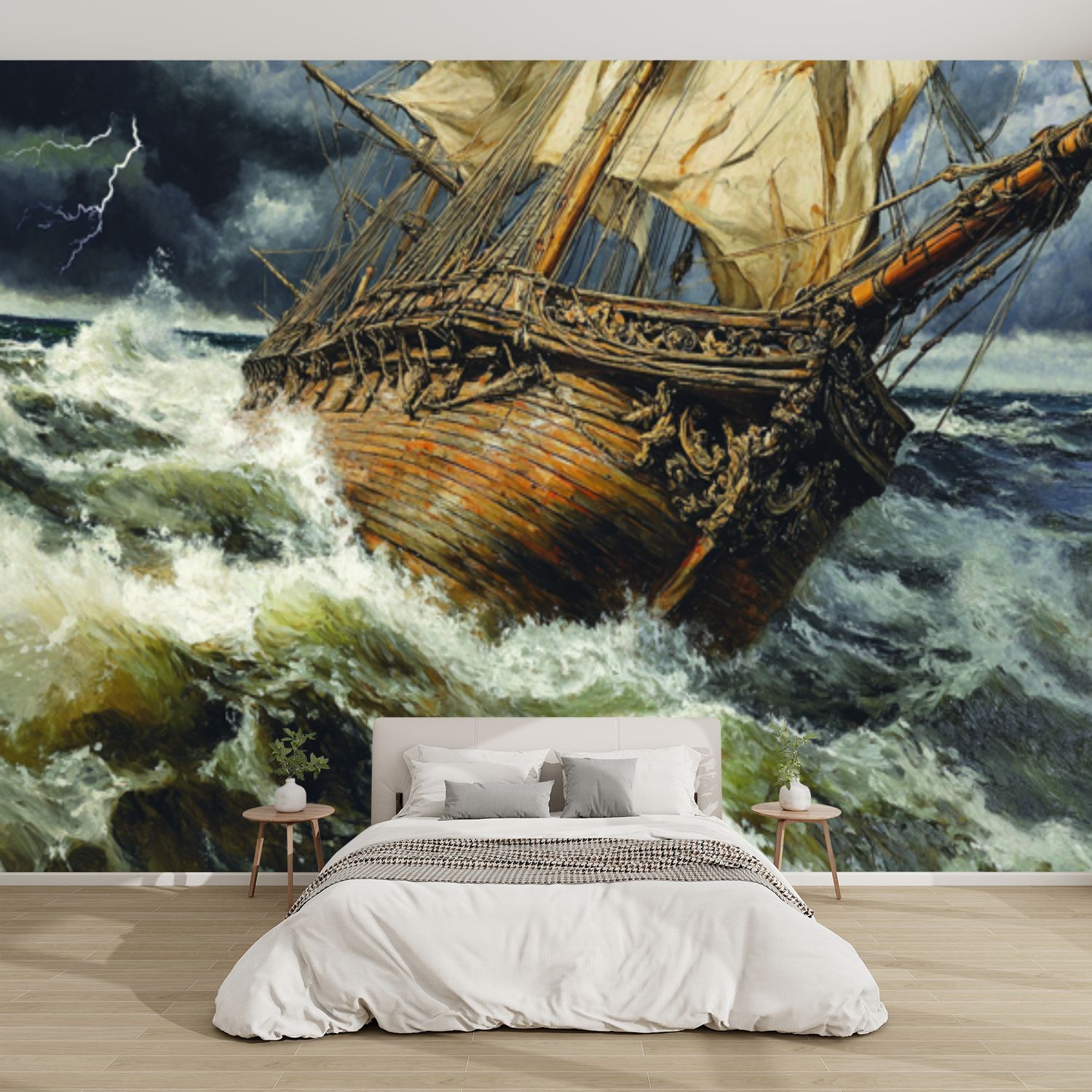 Modern Wallpaper Murals 3D Dramatic Ocean Scene Galleon Intricate ...