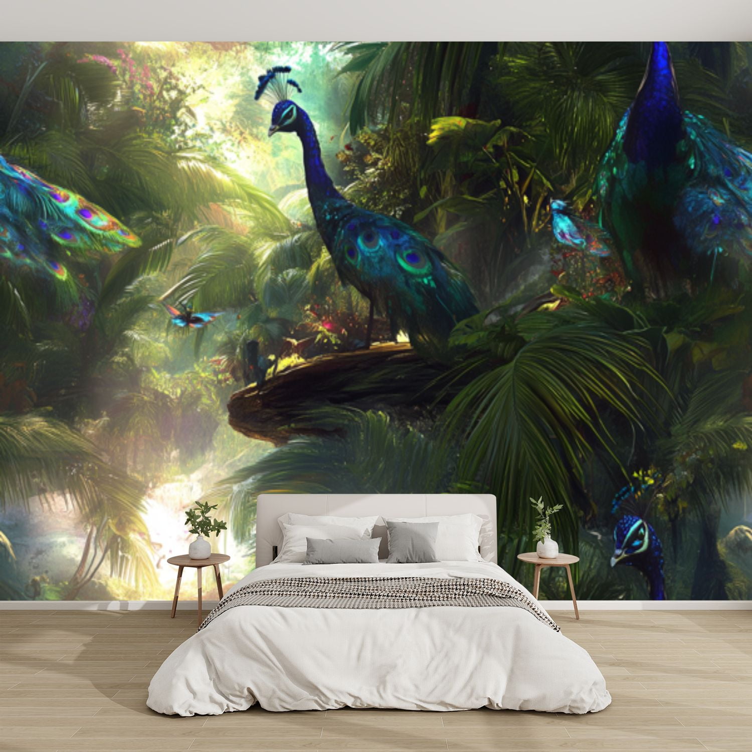 Modern Wallpaper Murals 3D Dreamlike Jungle Glowing Insects Iridescent ...