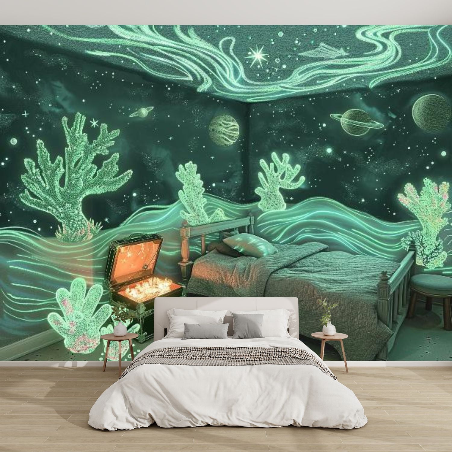 Modern Wallpaper Murals 3D Dreamy Galaxy Ocean Themed Chalk Art for ...