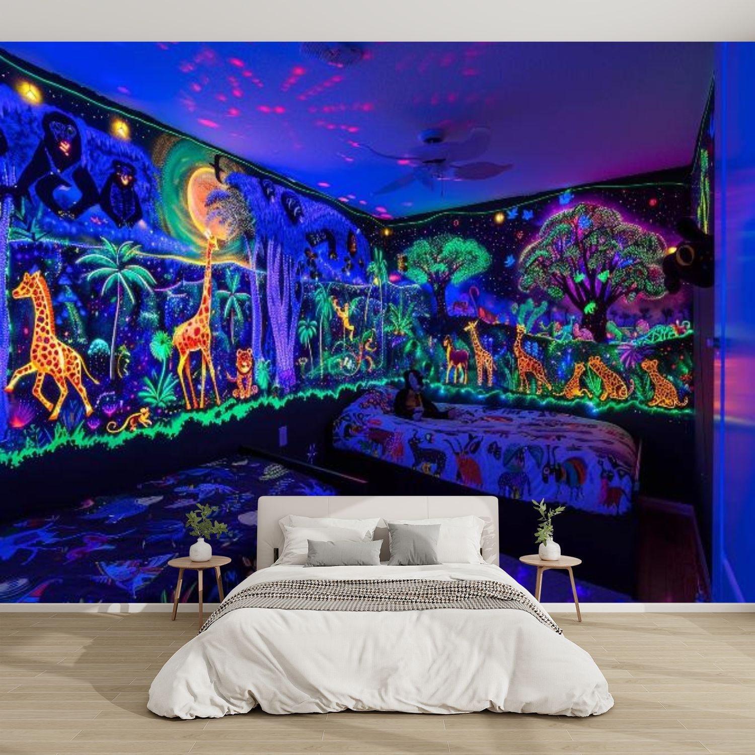Modern Wallpaper Murals 3D Dreamy Neon Blacklight Jungle Mural Decor ...