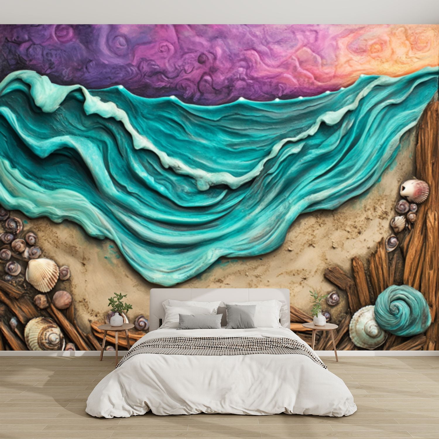 Modern Wallpaper Murals 3D Dynamic Ocean Energy Bold Wood Textures Peel ...